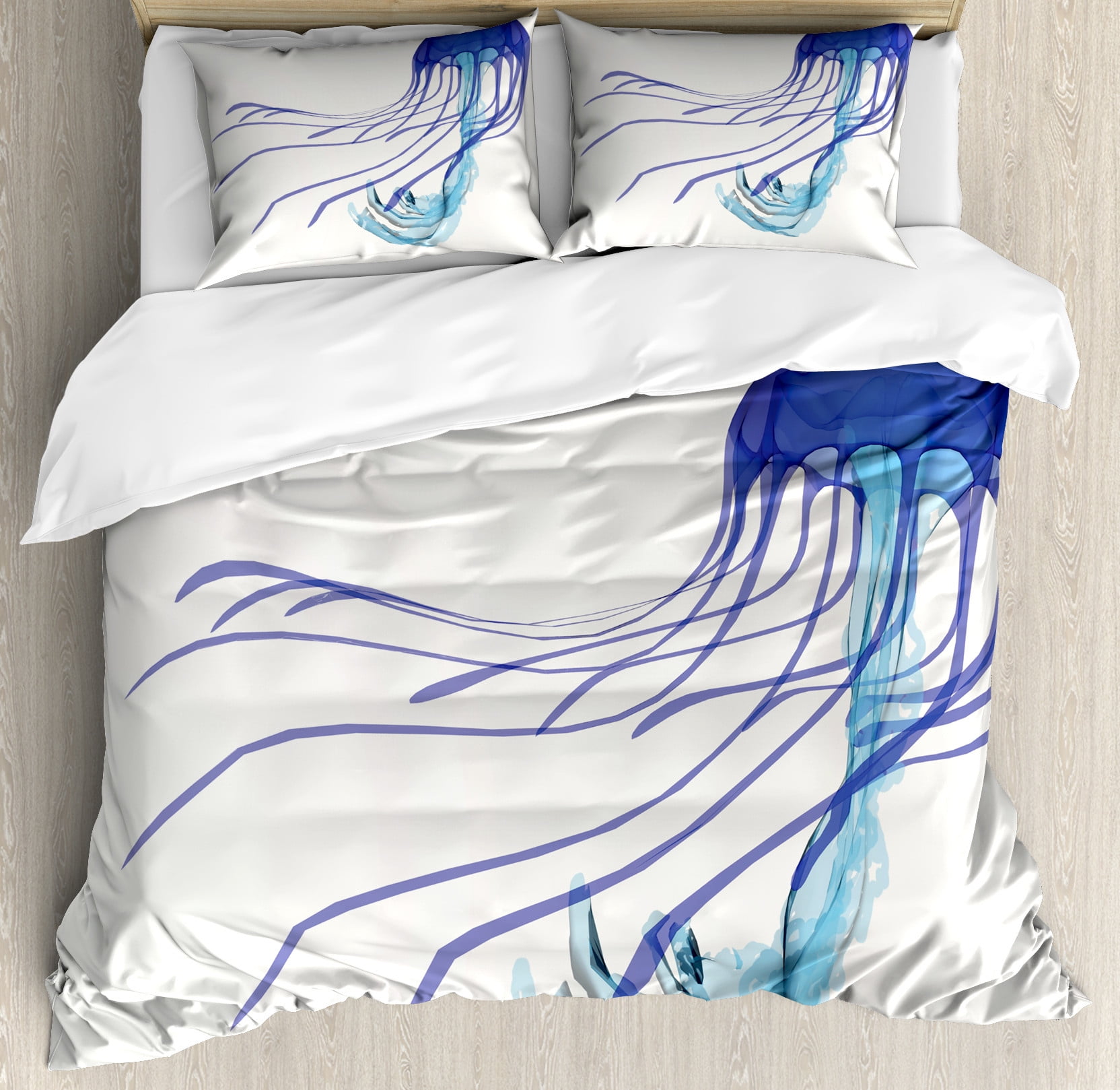 Jellyfish Duvet Cover Set, Pattern of Aquatic Animal Poisonous ...