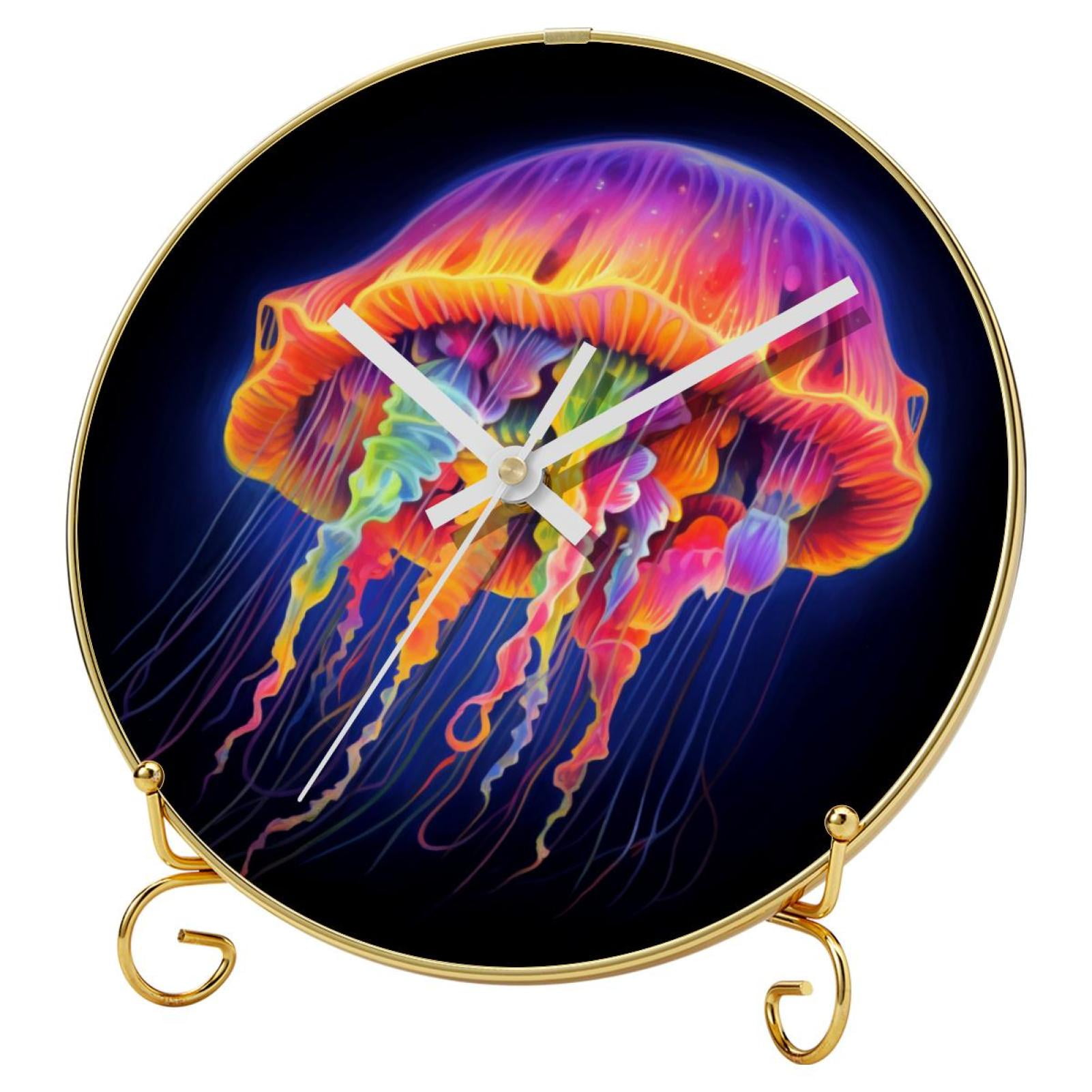 Jellyfish Elegant Round Wall Clock with Hooks and Gold Stand - Silent ...