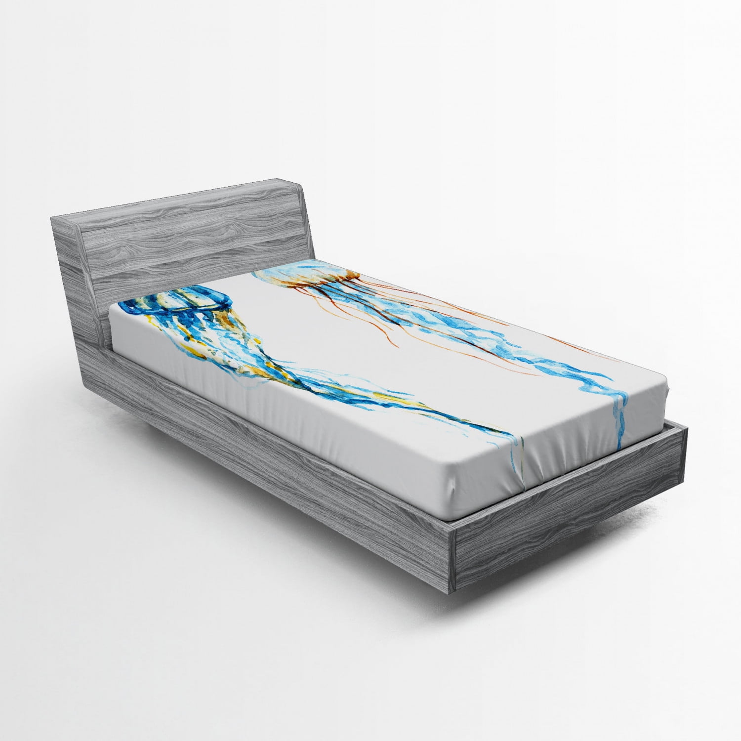 Jellyfish Fitted Sheet, Jellyfish Exotic Sea Ocean Creature Aquatic ...