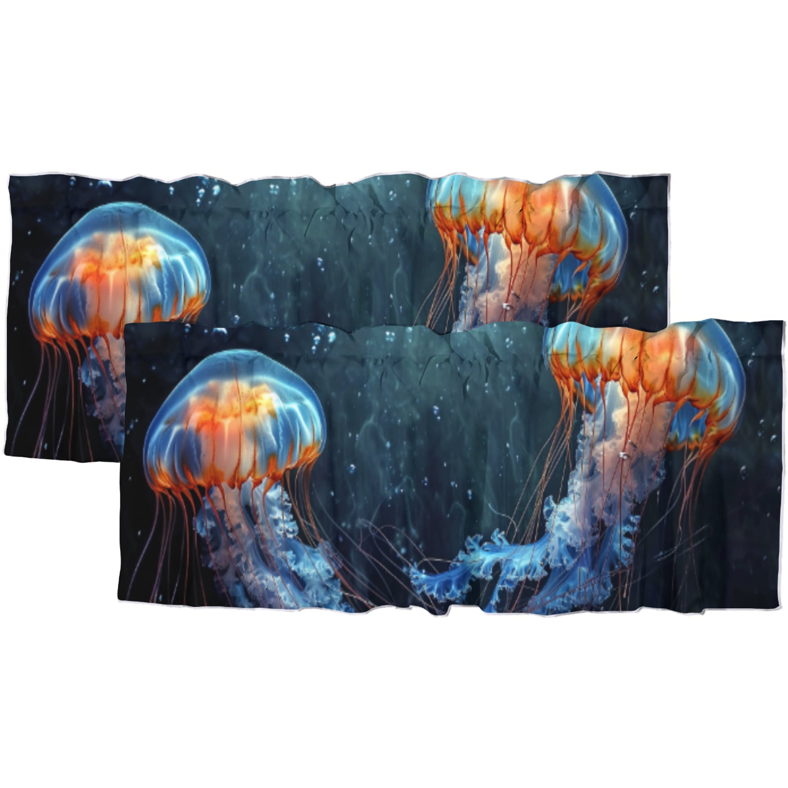 Jellyfish Kitchen Curtain Valance Tropical Sea Creatures Ocean Fantasy ...