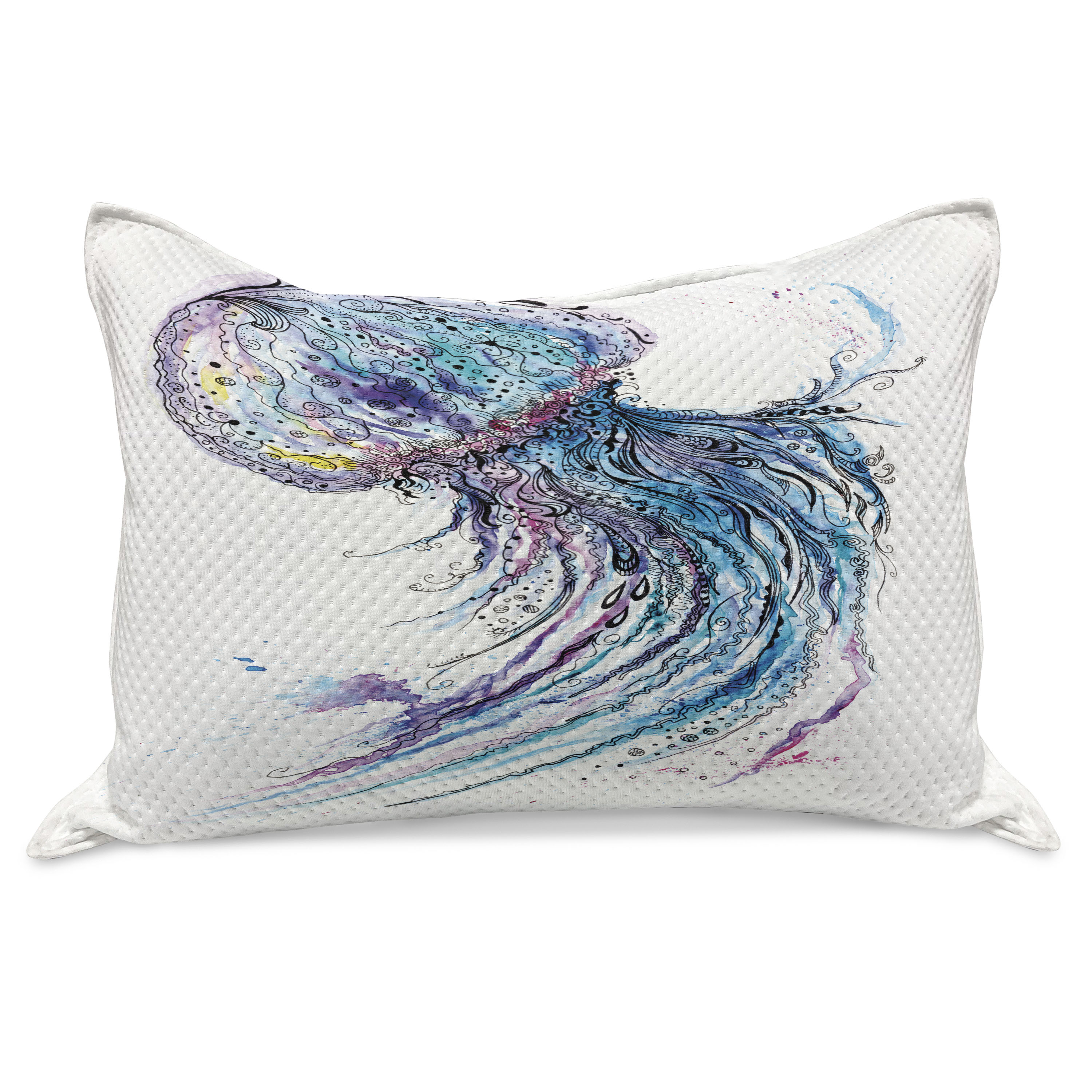 Jellyfish Knitted Quilt Pillowcover, Aqua Colors Art Ocean Animal Print ...