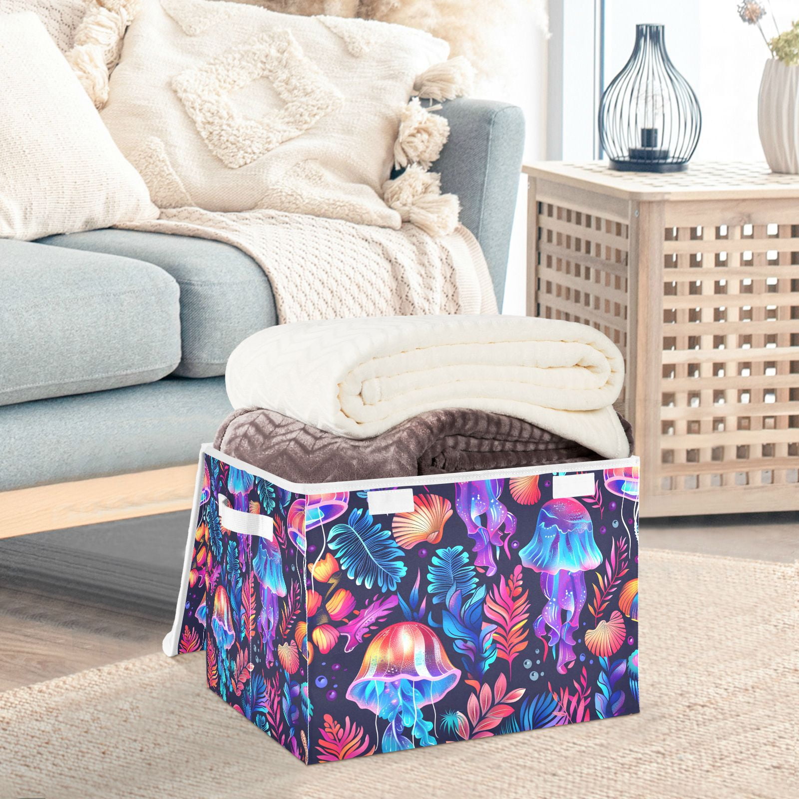 Jellyfish Leaves Colorful Storage Basket Foldable Laundry Basket Shelf ...