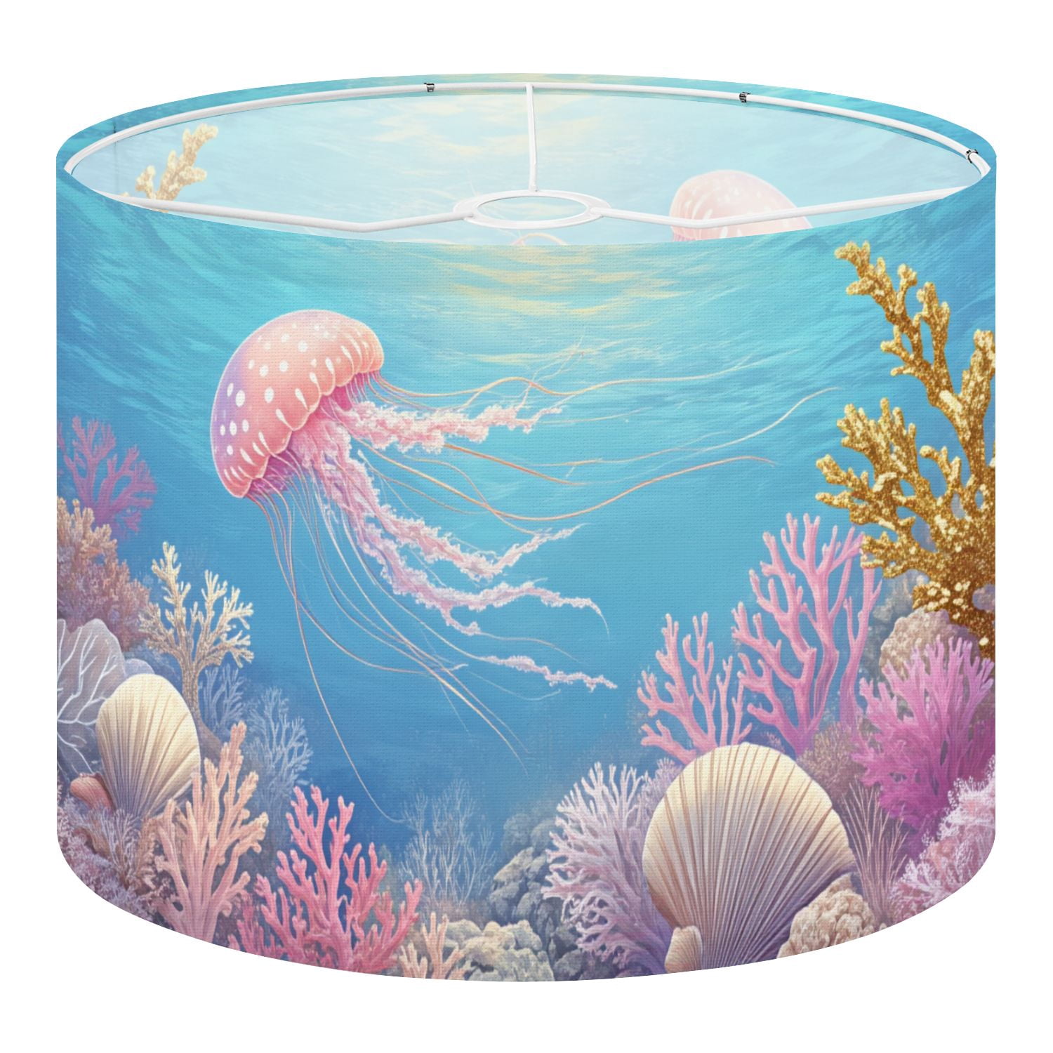 Jellyfish Linen Drum Lampshades Beach Coastal Ocean Sea Octopus Pink ...