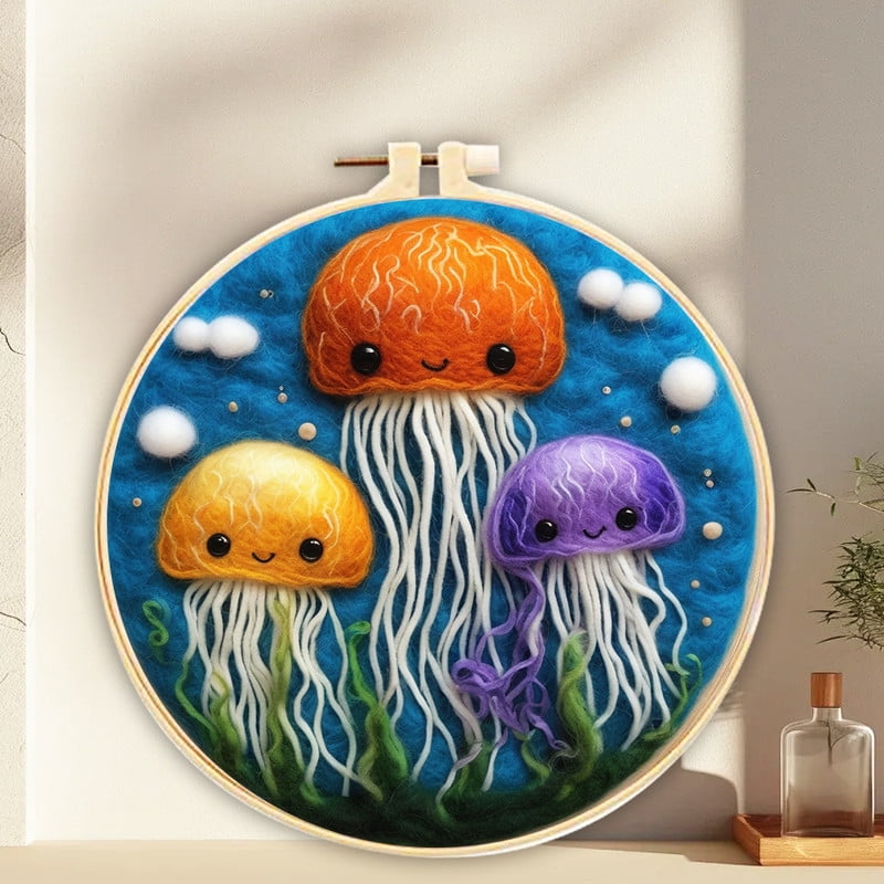 Jellyfish Needle Felting Set Beginner Felt Painting Set with Wool Felt ...