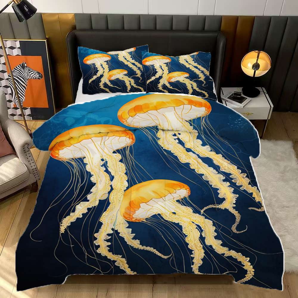 Jellyfish Ocean Art Print Comforter Set King Size Bedding Set For Travl ...
