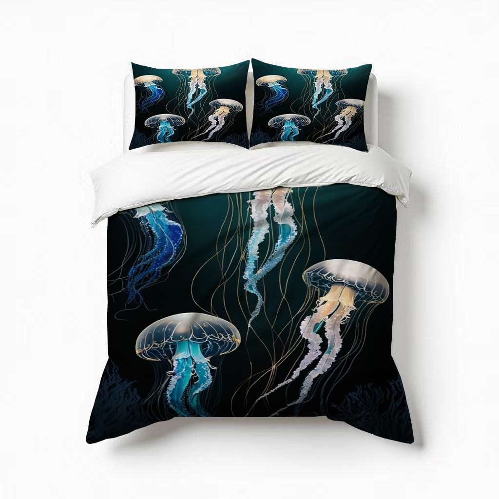 Jellyfish Ocean Life Art Bedding Set 3 Pcs Soft Microfiber Quilt Cover ...