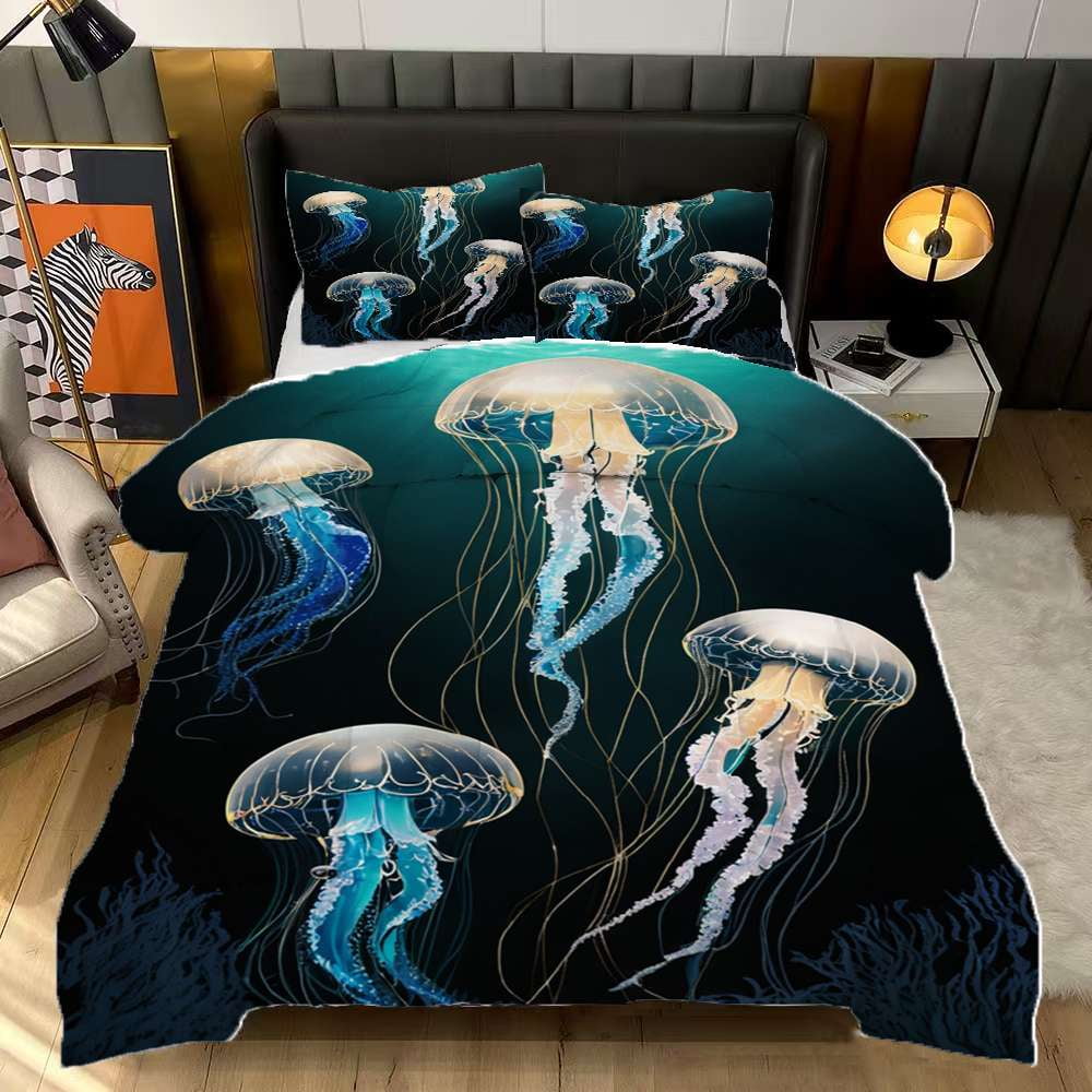 Jellyfish Ocean Life Art Comforter Set Queen Size Bedding Set For Travl ...
