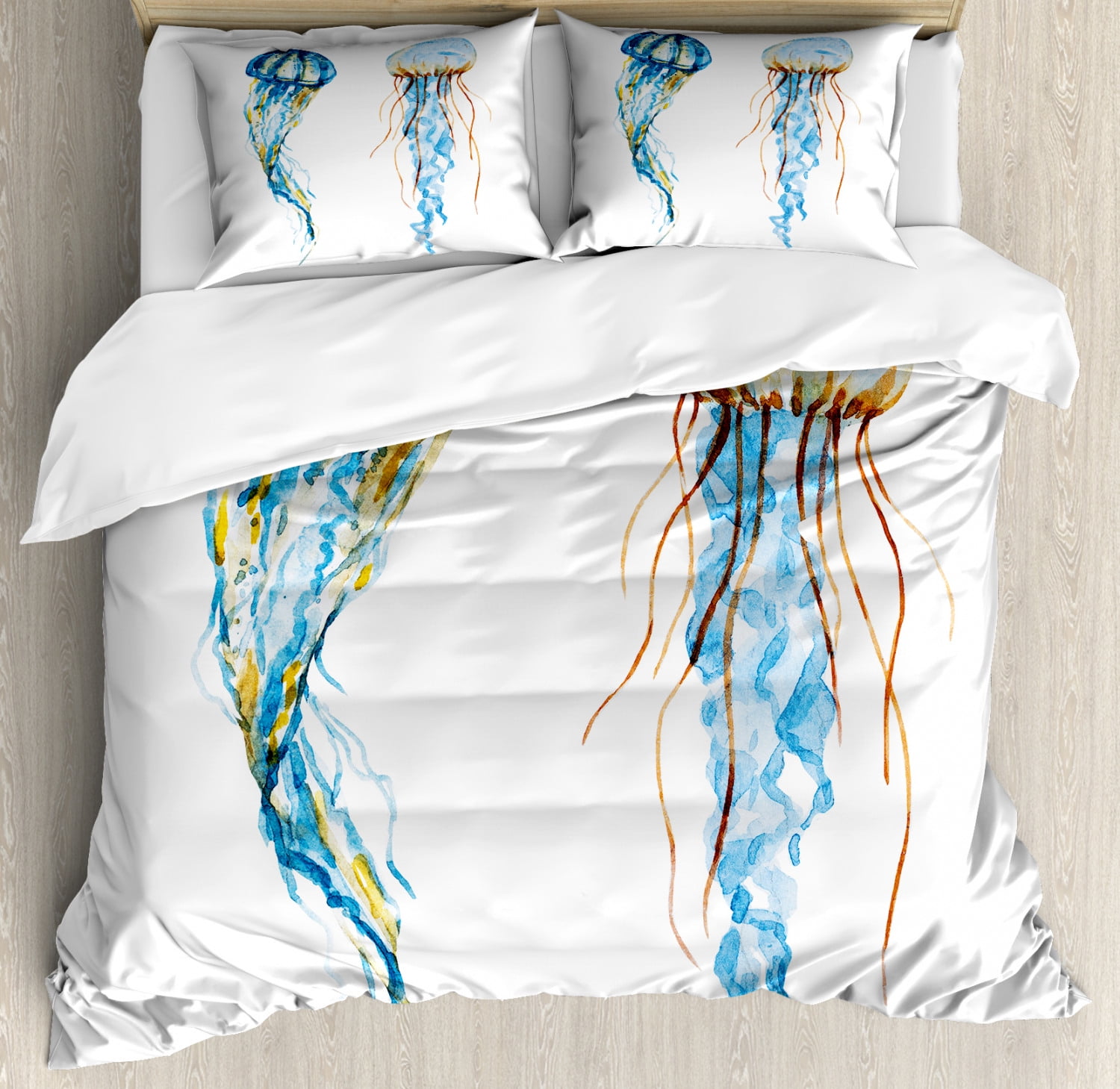 Jellyfish Queen Size Duvet Cover Set, Cute Jellyfish Exotic Sea Ocean ...
