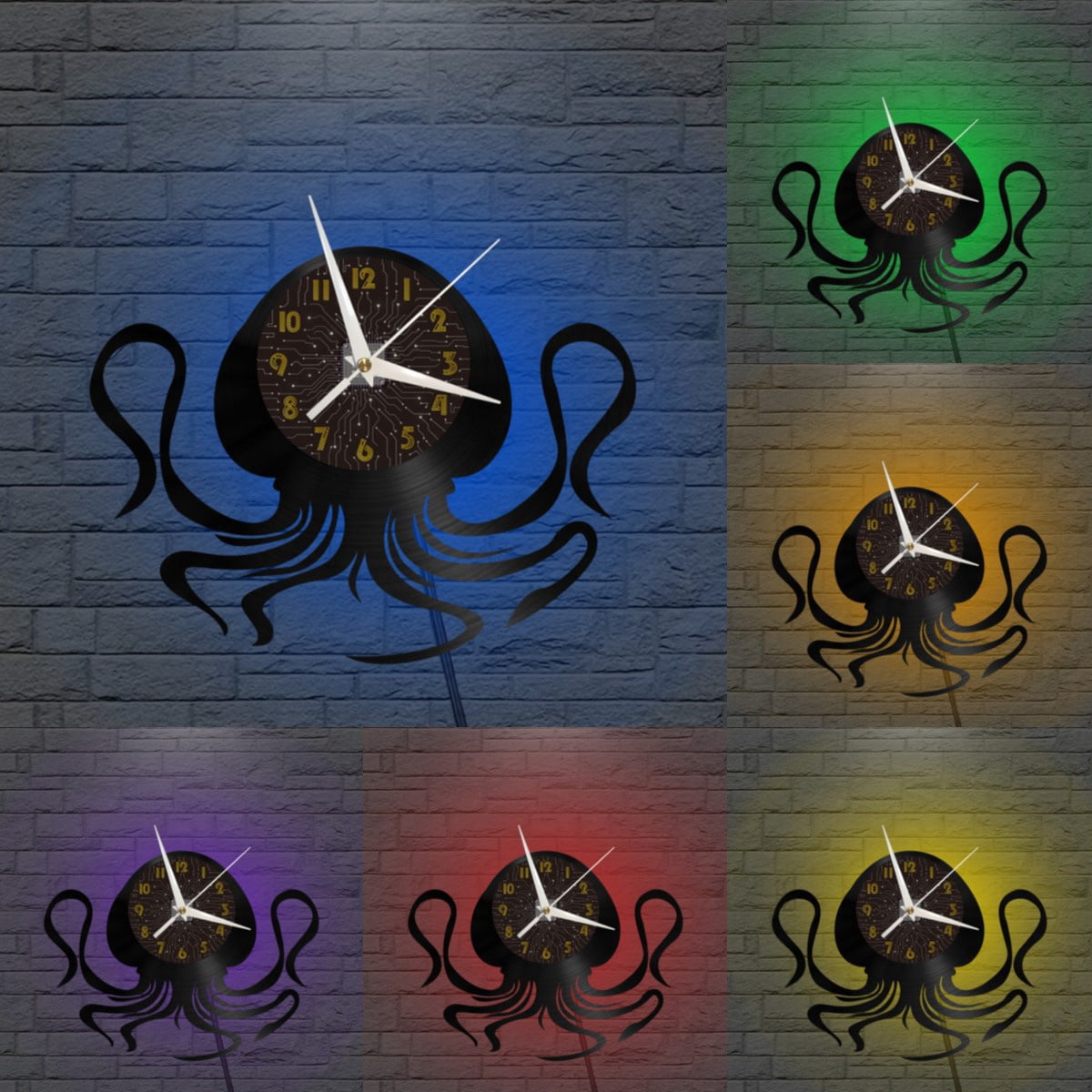 Jellyfish Sea Animals Decoration Vinyl Wall Clock, Vinyl Record Clock ...