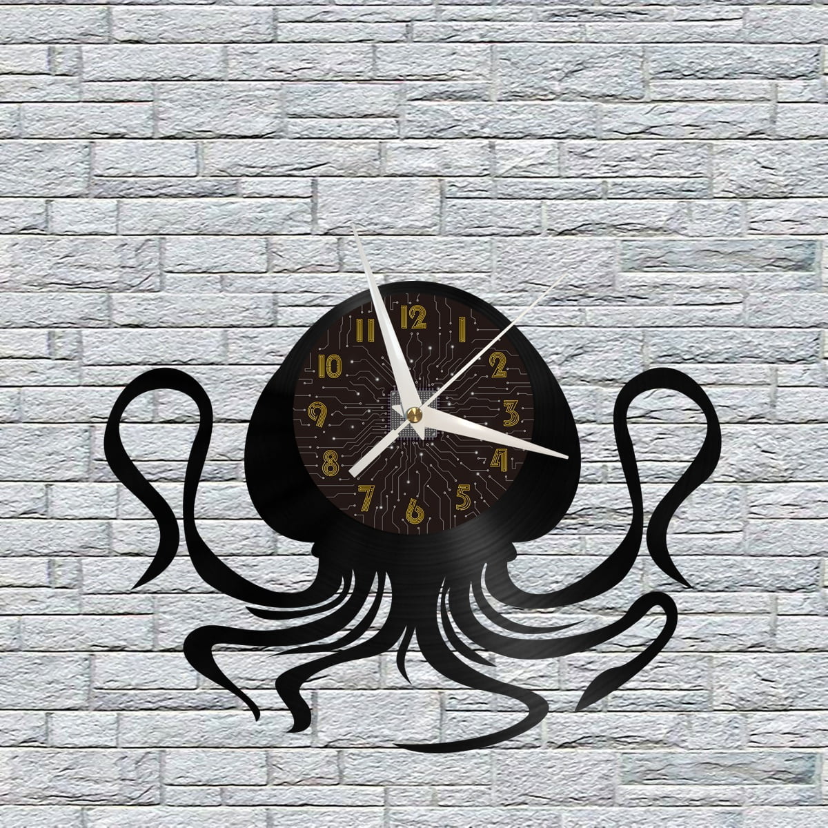 Jellyfish Sea Animals Decoration Vinyl Wall Clock, Vinyl Record Clock ...