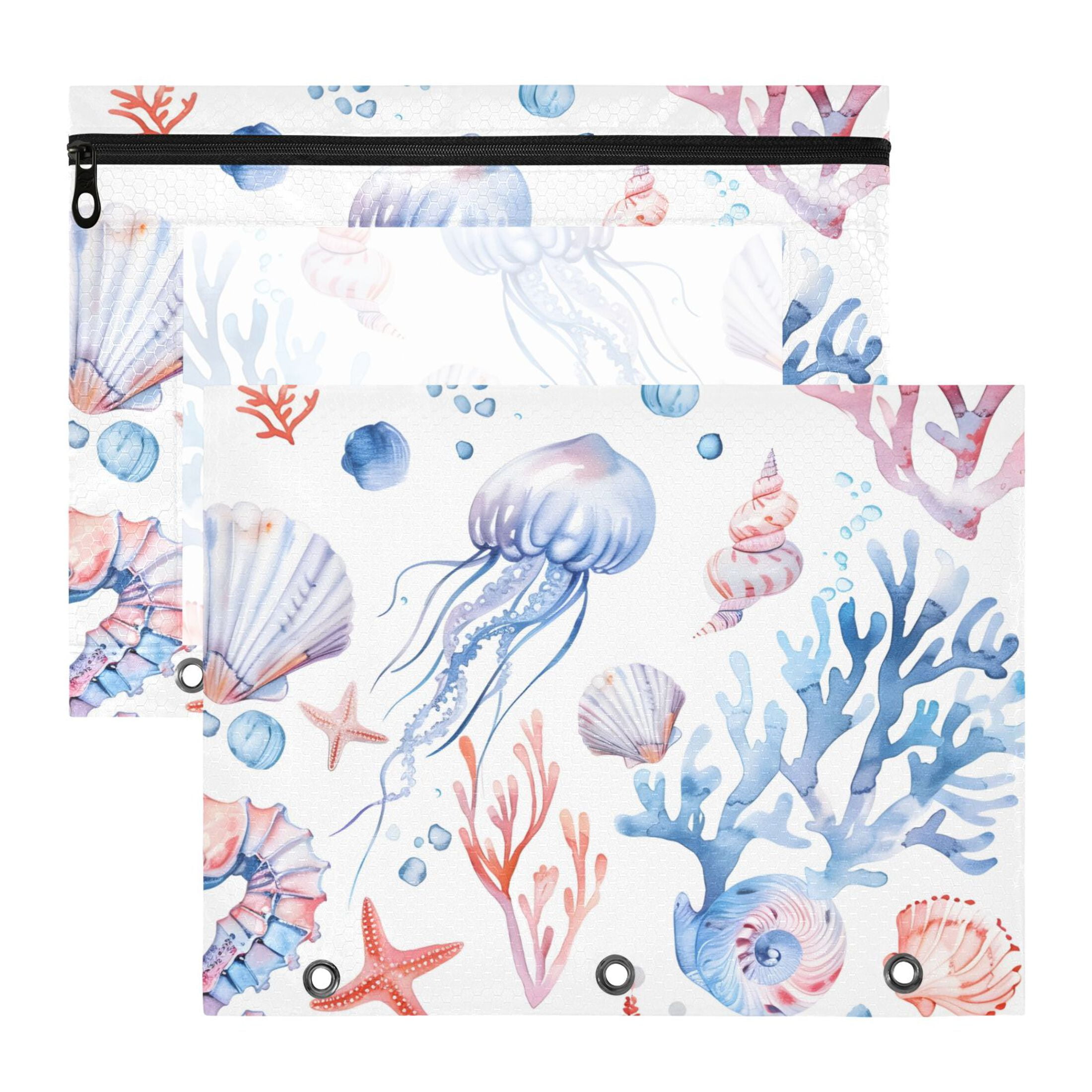 Jellyfish Sea Horse Coral Shells Starfishes 3-Ring Binder Pouches A4 ...