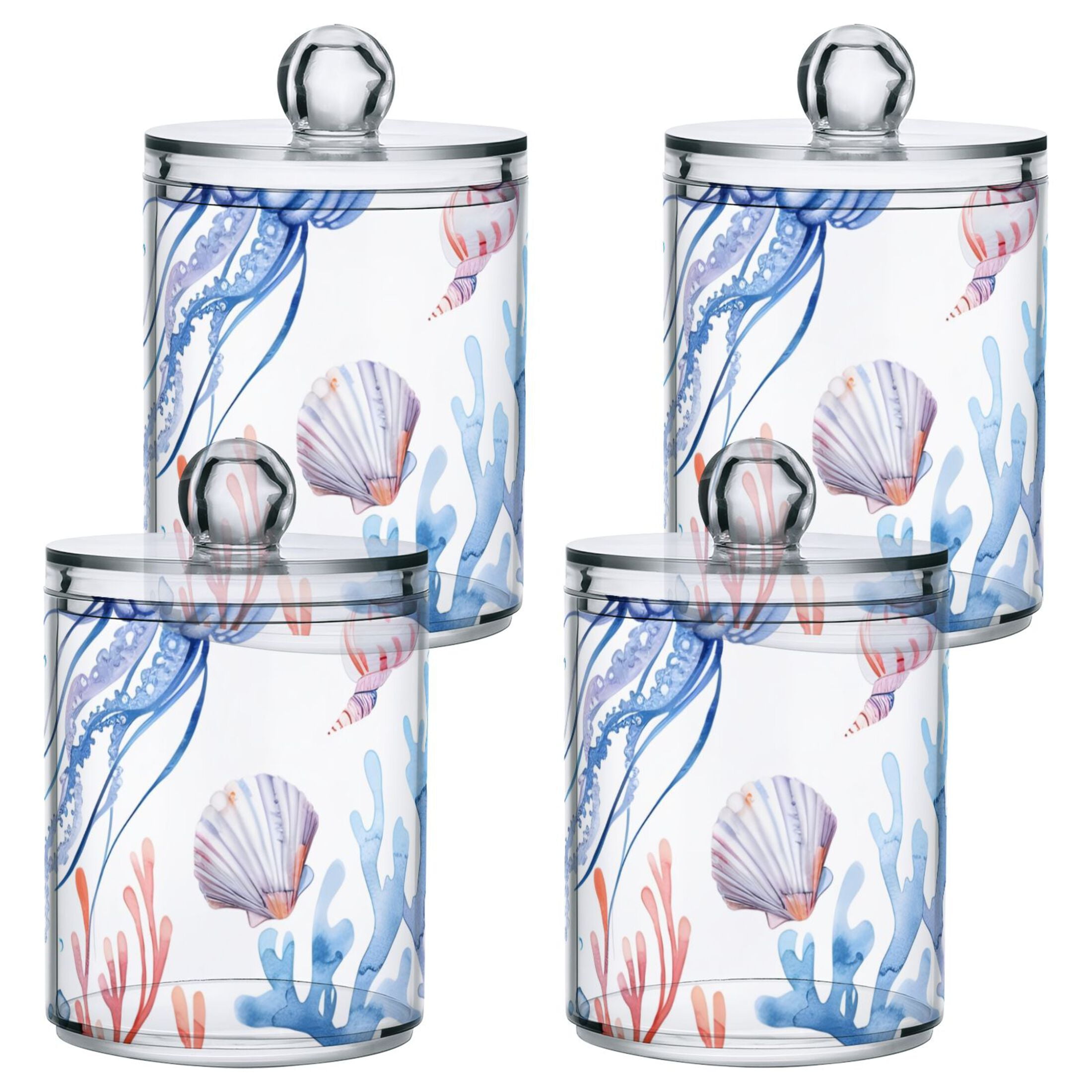 Jellyfish Seahorse Coral Shells Starfishes Translucent Plastic Cans ...