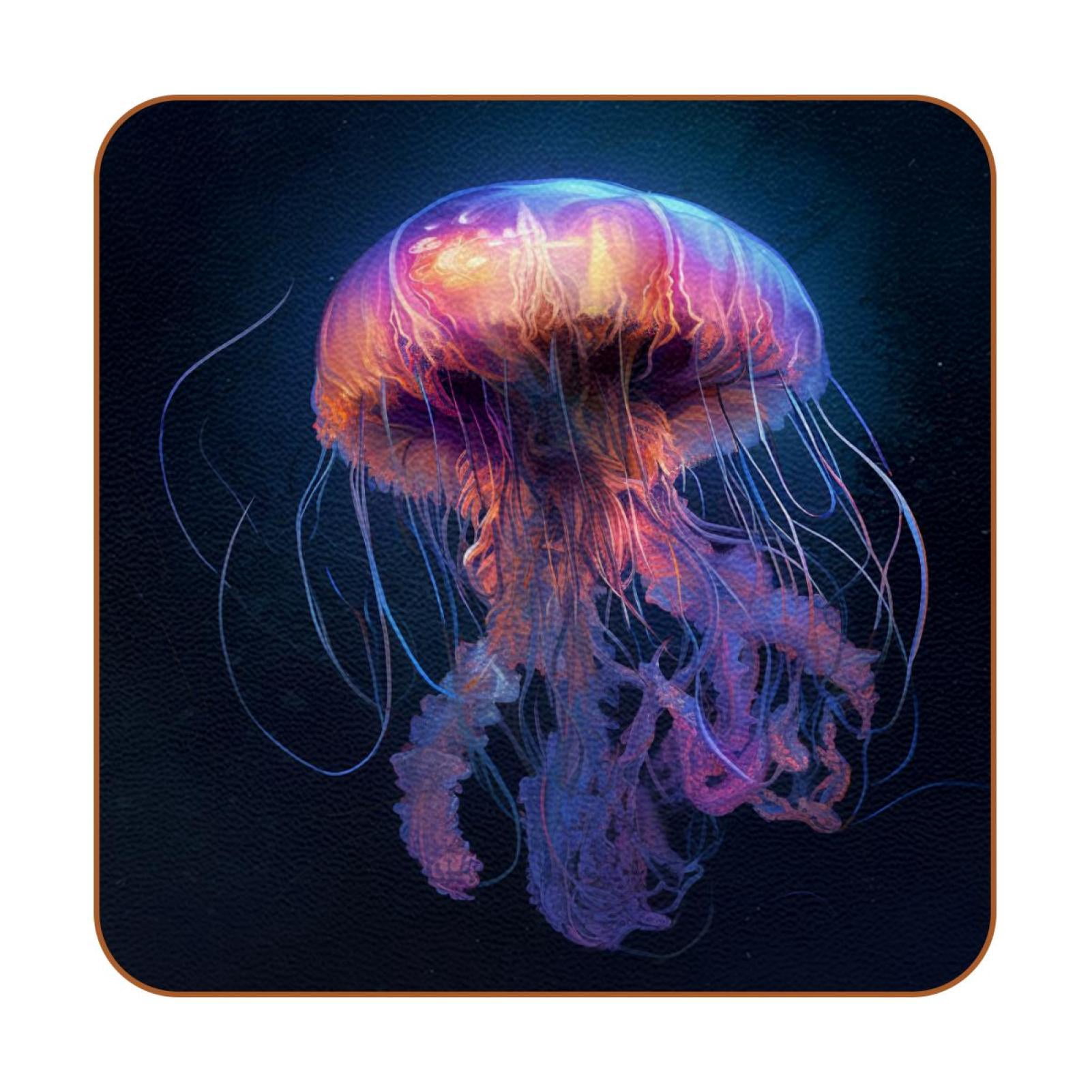 Jellyfish Set of 6PCS Square Coasters - Microfiber Leather - 10.3x10.3 ...