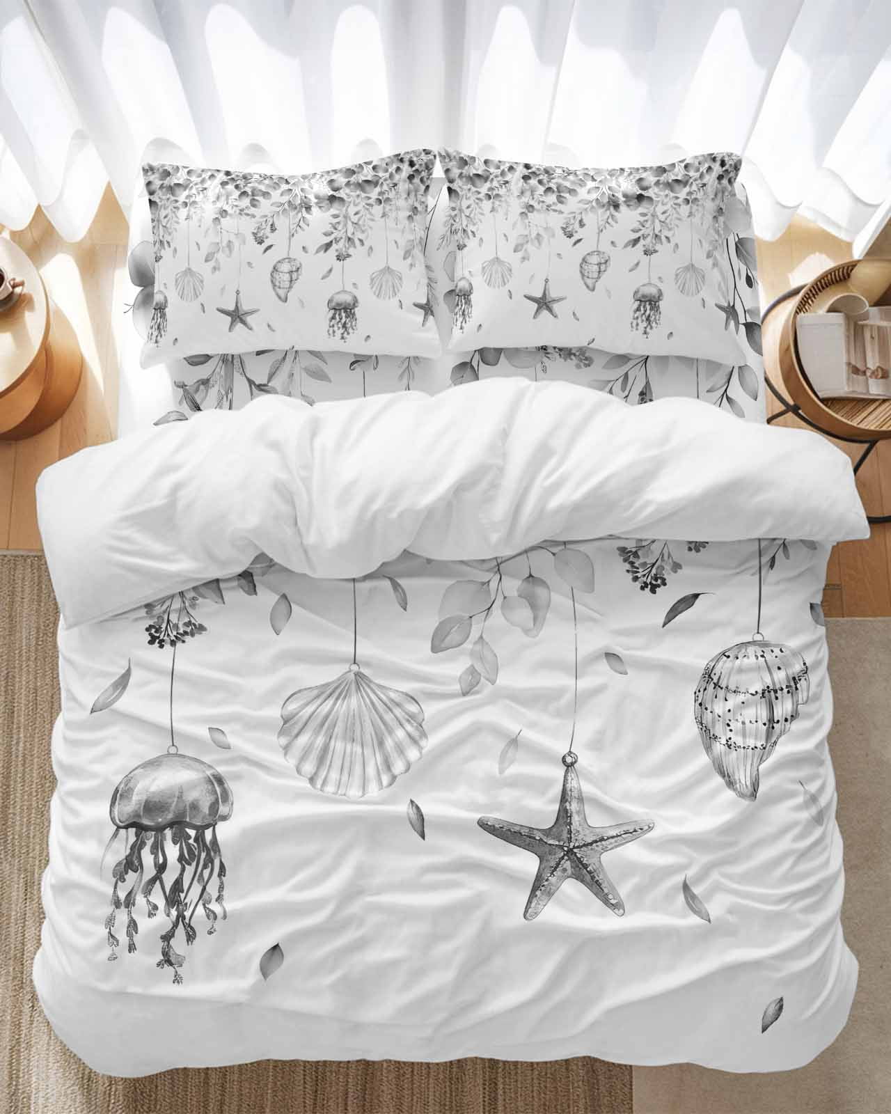 Jellyfish Starfish Shells Bedding Duvet Cover Set Queen Size 4 Pieces ...