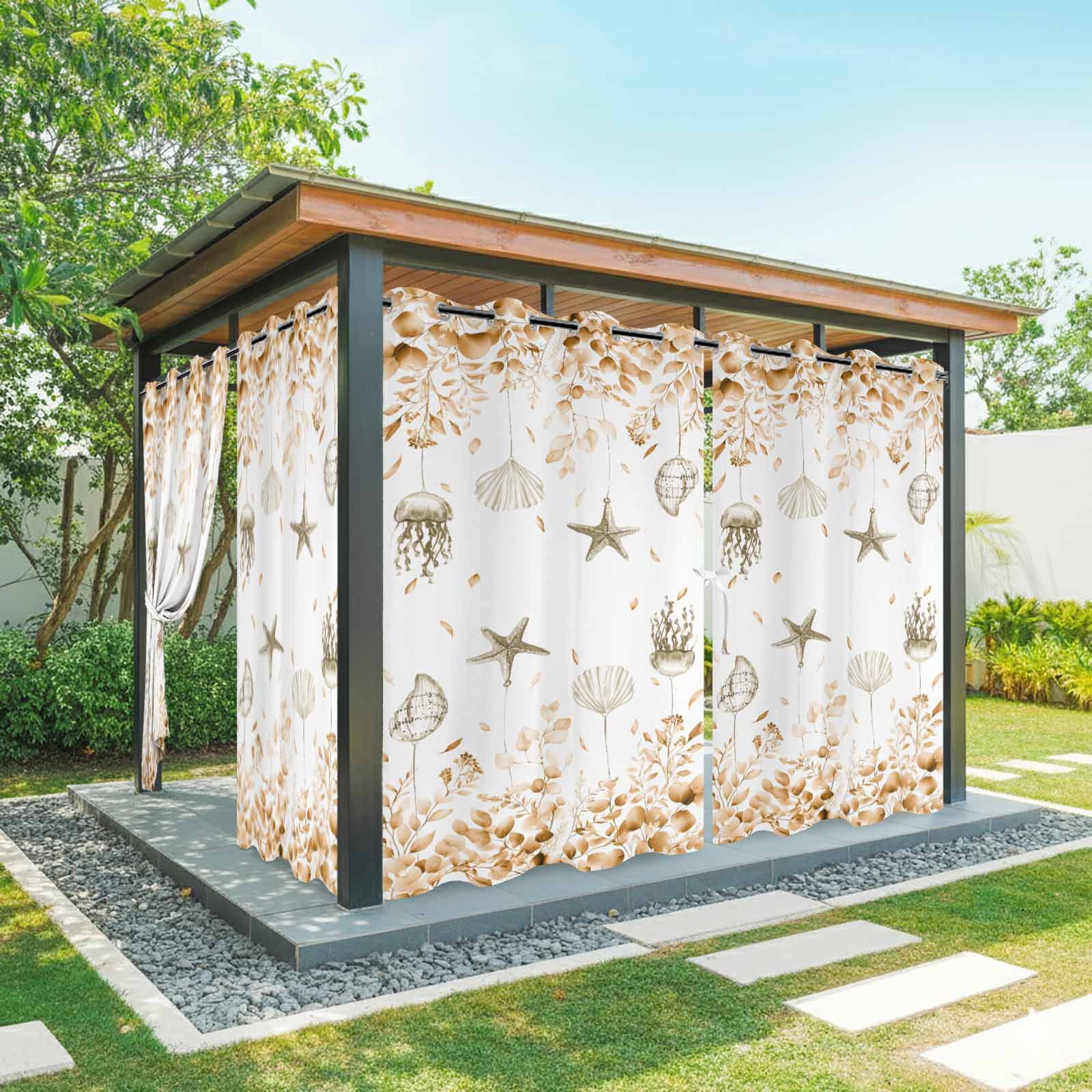 Jellyfish Starfish Shells Outdoor Curtains for Patio Waterproof, Orange ...