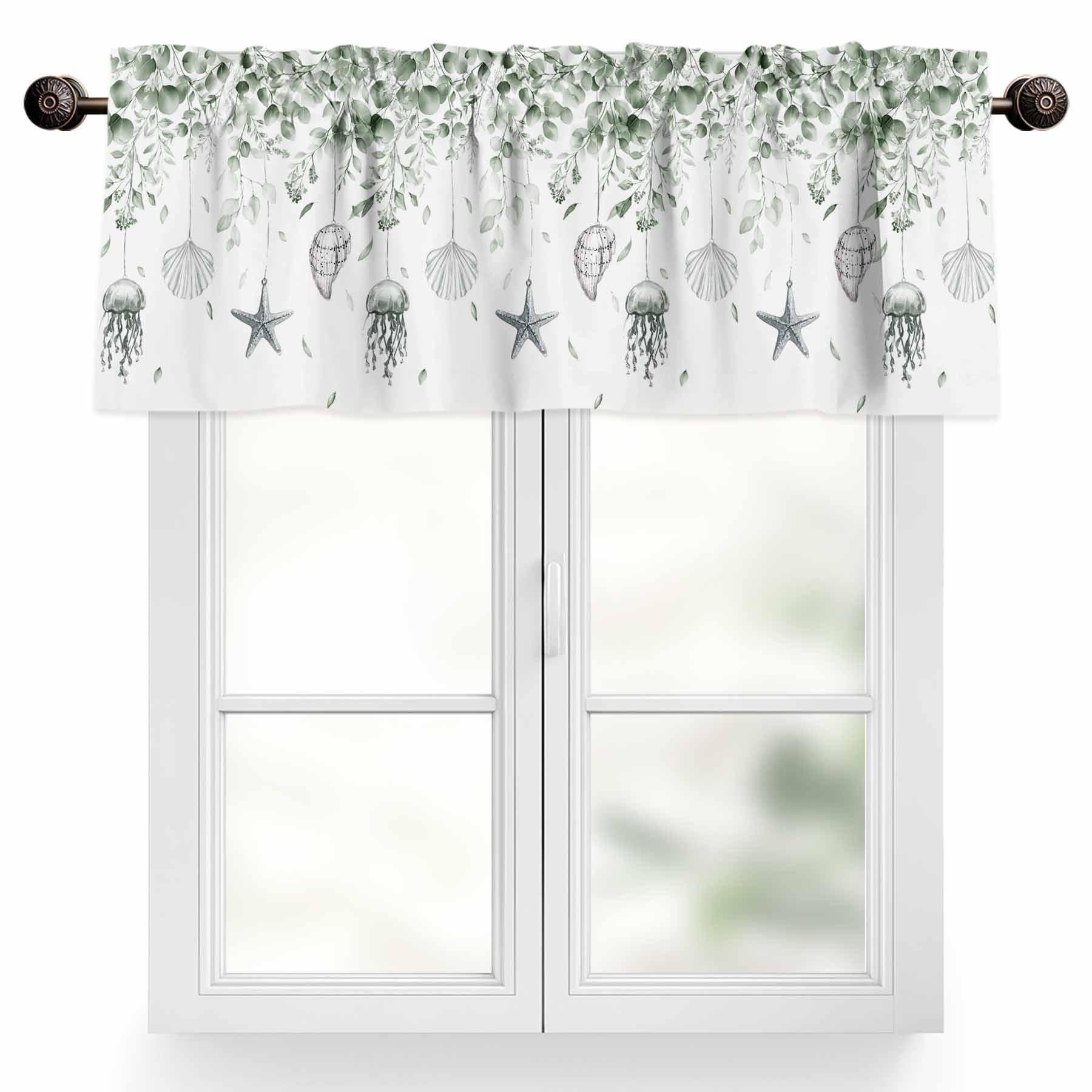 Jellyfish Starfish Shells Valances for Windows, 54 x 18in, Sage Green ...