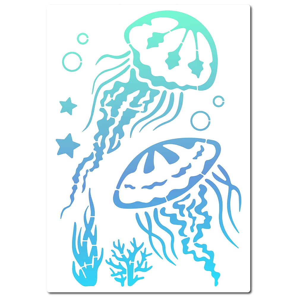 Jellyfish Stencil 30×21cm Marine Life Stencils Seaweed Ocean Theme ...