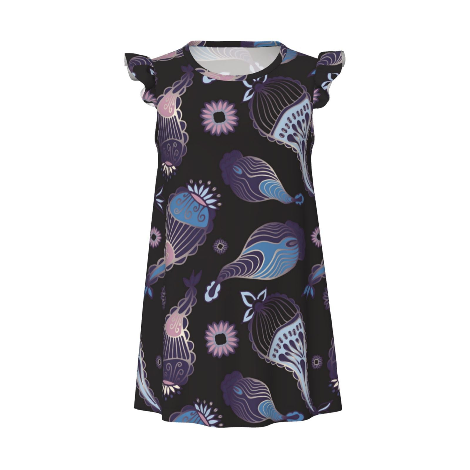 Jellyfish Tentacle Girls Nightgown, Flutter Short Sleeves Night Dress ...