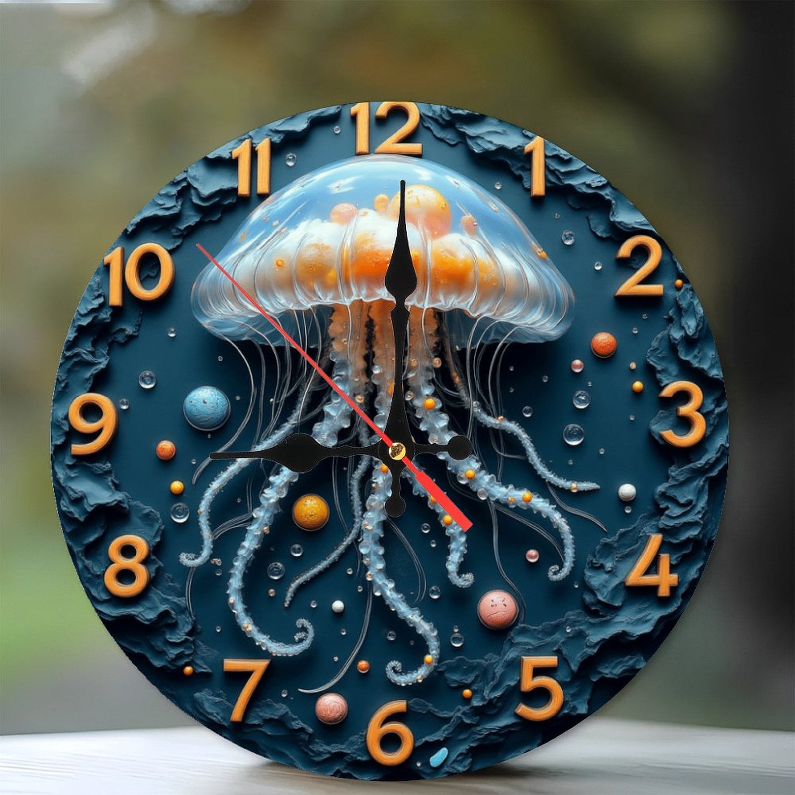 Jellyfish Wall Clock 10-Inch Silent Wooden Wall Clock, Battery Operated ...