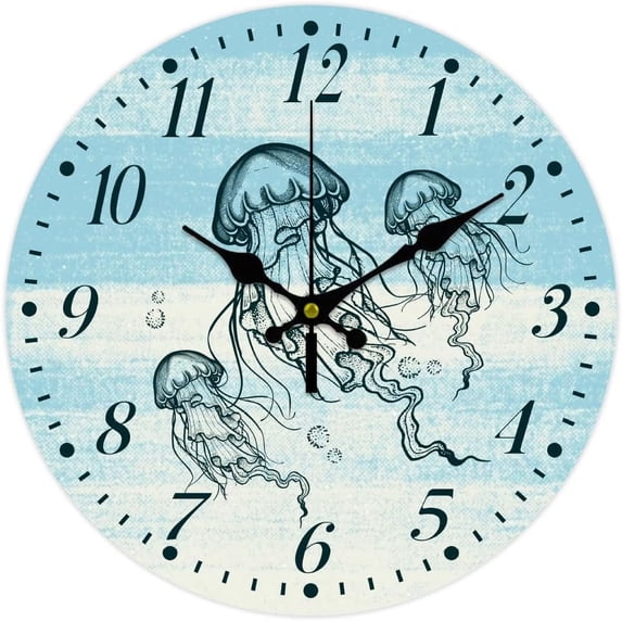Jellyfish Wall Clock Non-Ticking Clock Round Decorative Wall Clocks ...