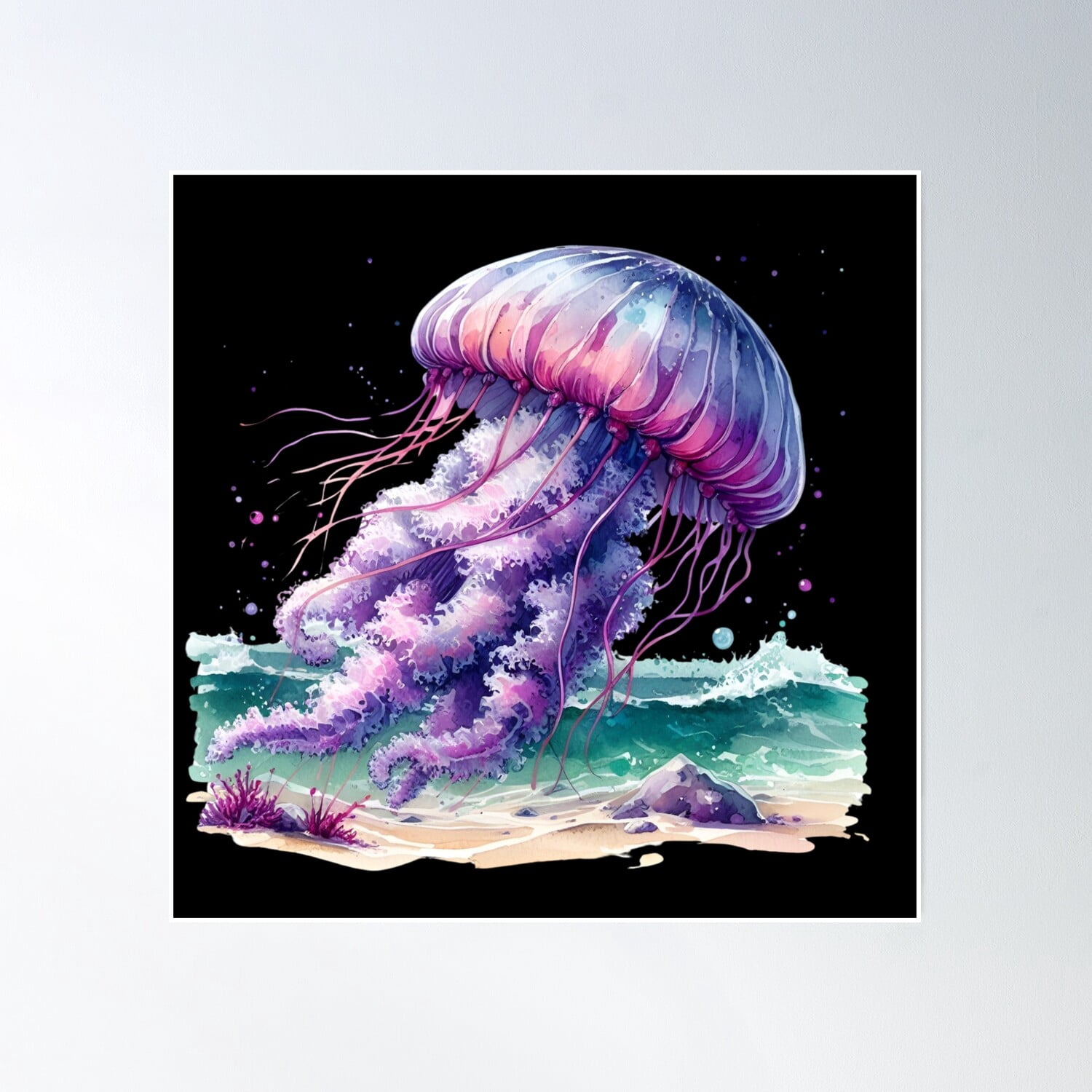 Jellyfish Watercolor Poster Wall Art, Modern Wall Decor, 24x24 UNFRAMED ...