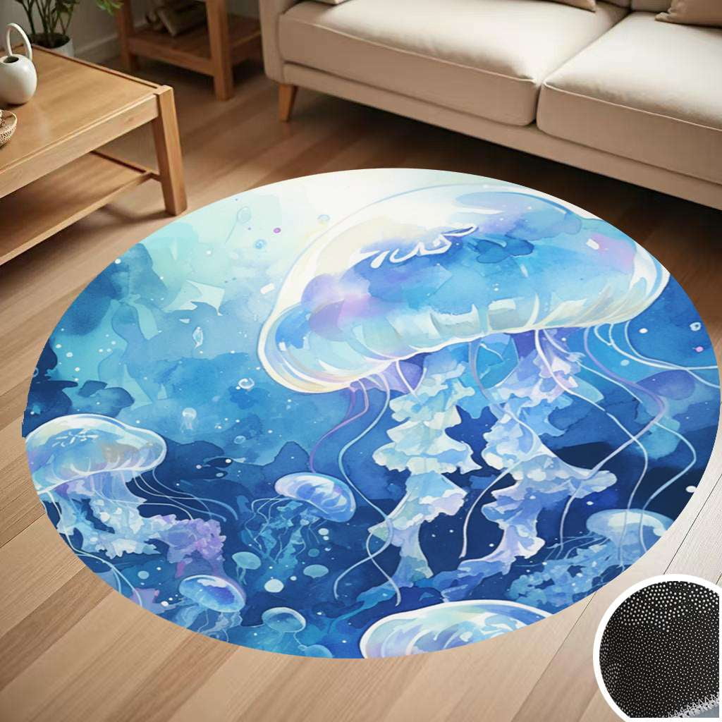 Jellyfish Watercolor Round Carpet Living Room Bedroom Home Decoration Coffee Table Mat Lounge ...