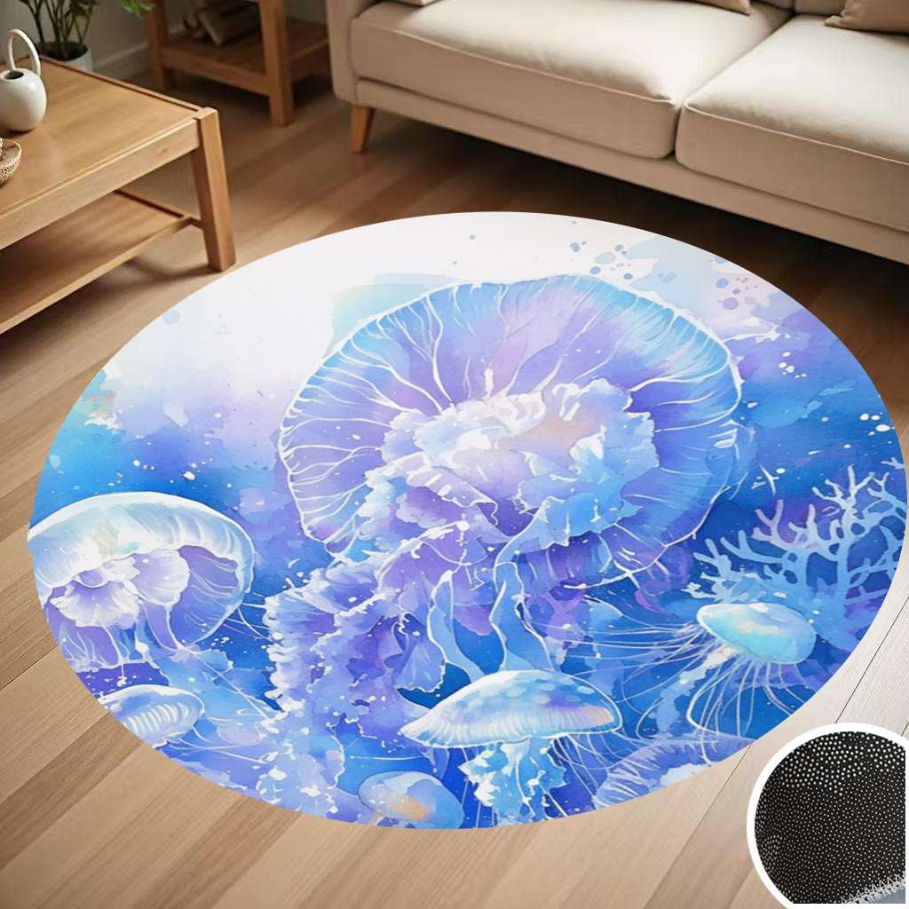 Jellyfish Watercolor Round Carpet Living Room Bedroom Home Decoration Coffee Table Mat Lounge ...
