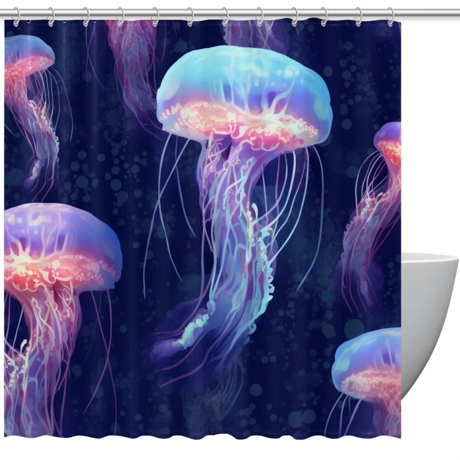 Jellyfish Waterproof Bathroom Decoration Shower Curtain Set with Hook ...