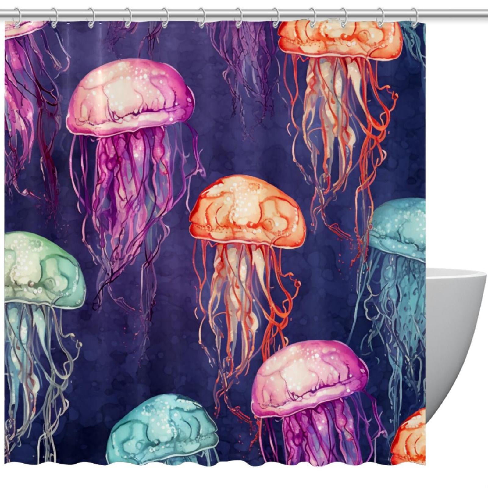 Jellyfish Waterproof Bathroom Decoration Shower Curtain Set with Hook ...