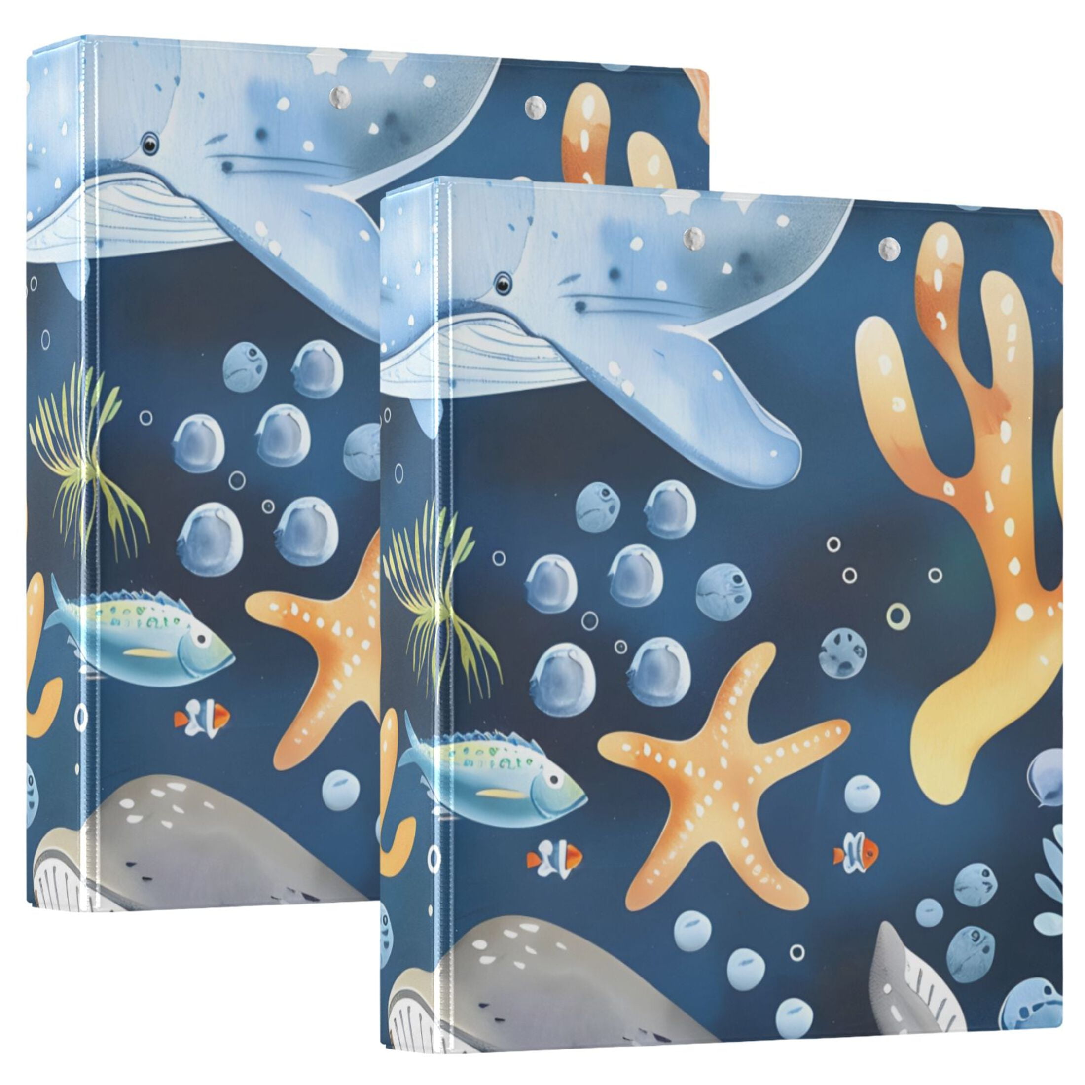 Jellyfish Whales Stars 3 Ring Binders 1.5 inch Hardcover File Folders ...