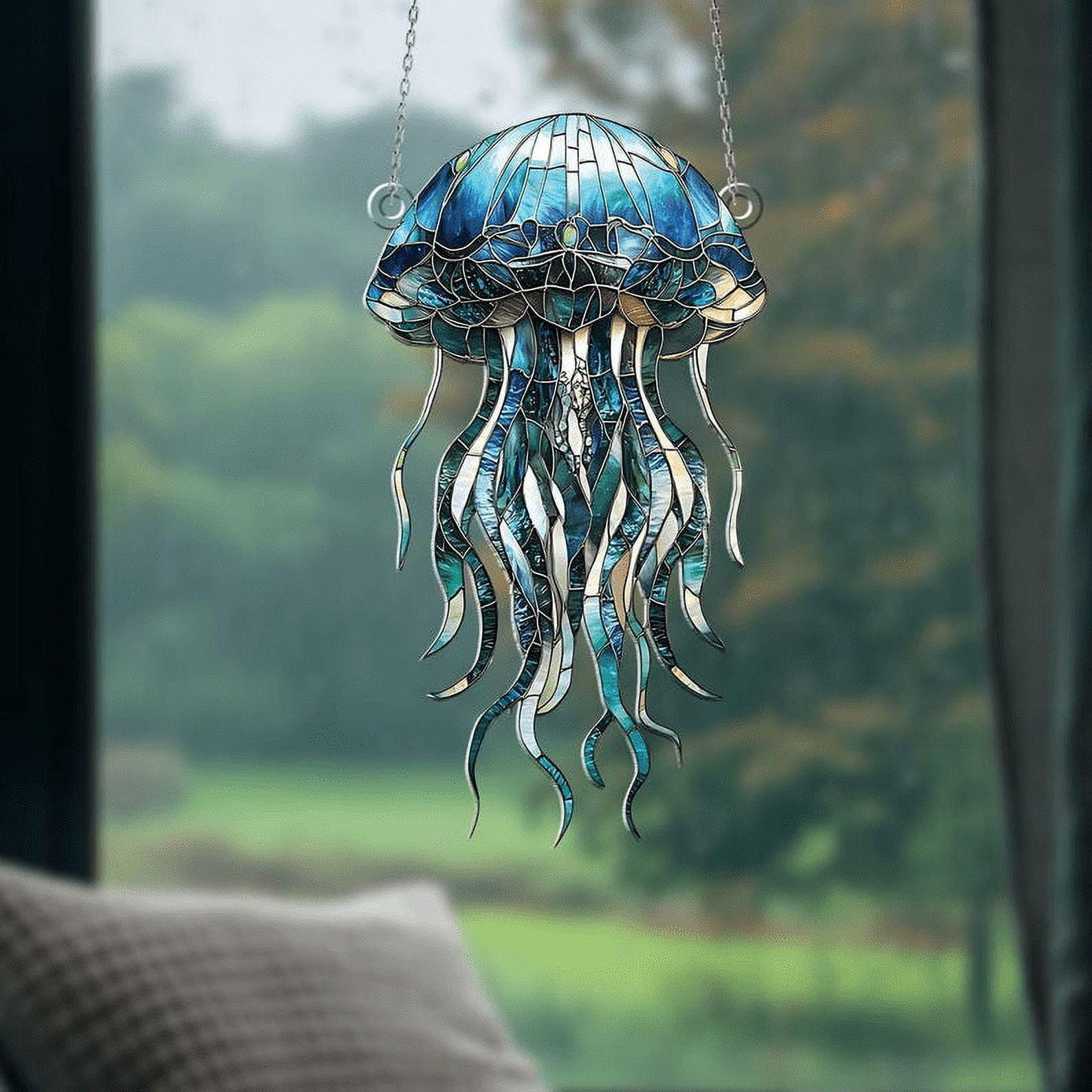 Jellyfish Window Hanging Acrylic, Ocean Themed Sun Catcher, Sea Life ...
