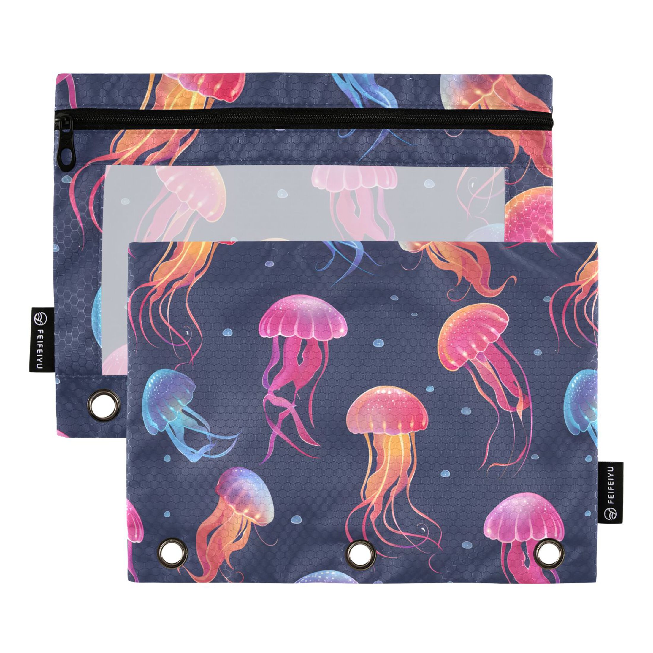 Jellyfish and Bubbles 2 Pack Pencil Pouch for 3 Ring Binder Smooth ...