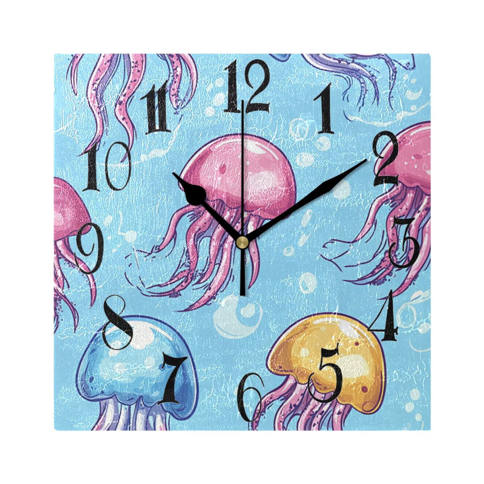 Jellyfish in Blue Wall Clock Decorative Square Silent Non-Ticking ...