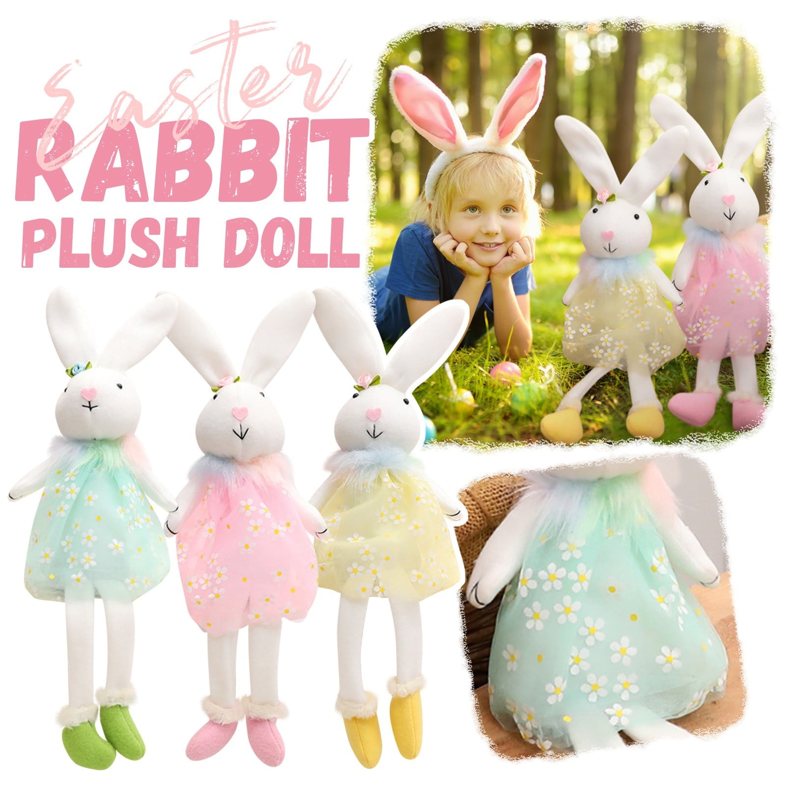 Jellyzo 17.3 inch Easter Long Legs Bunny Ornaments Spring Plush Stuffed ...