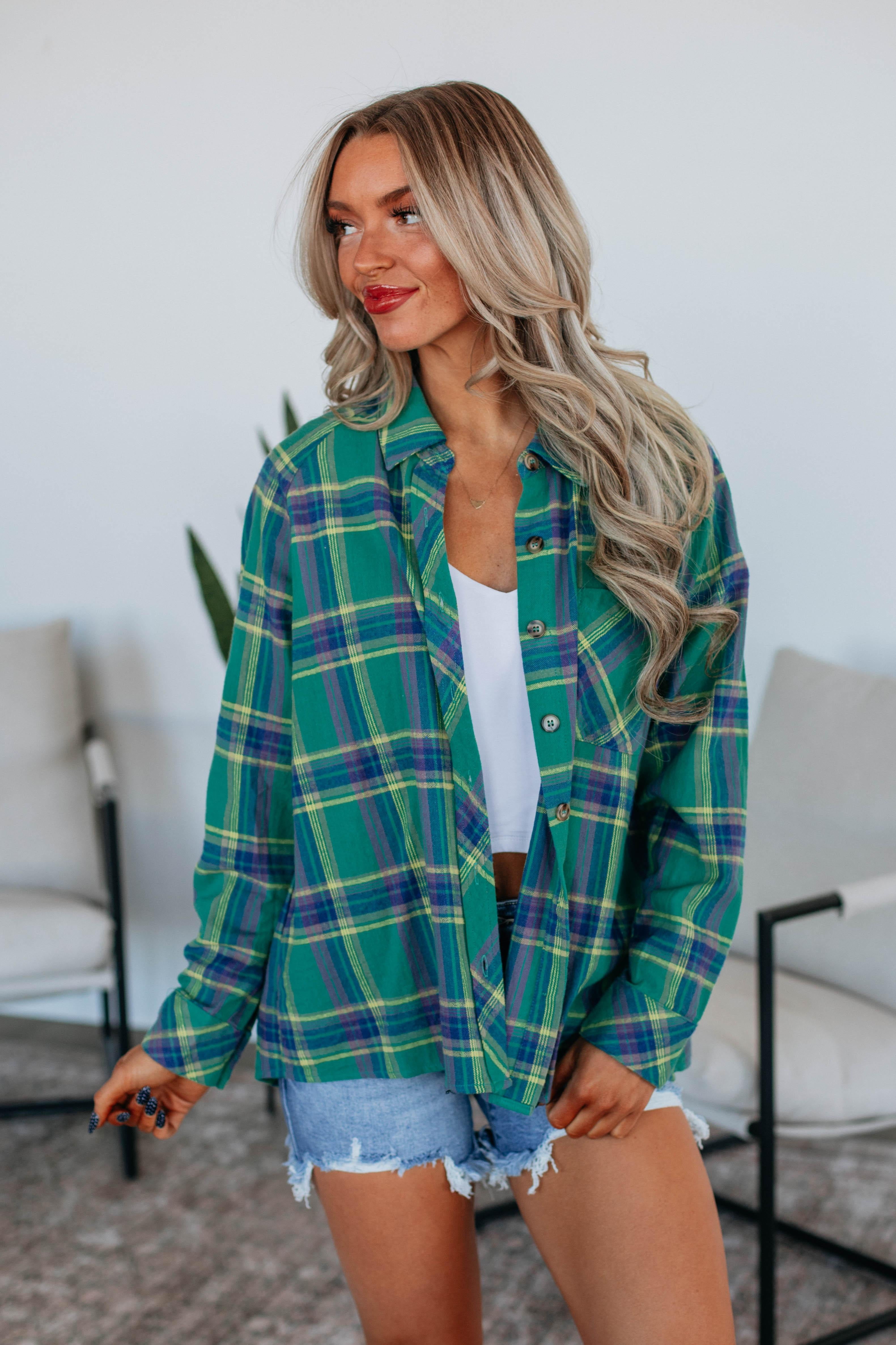 Jema Flannel Top - Jade Mix - Walmart.com