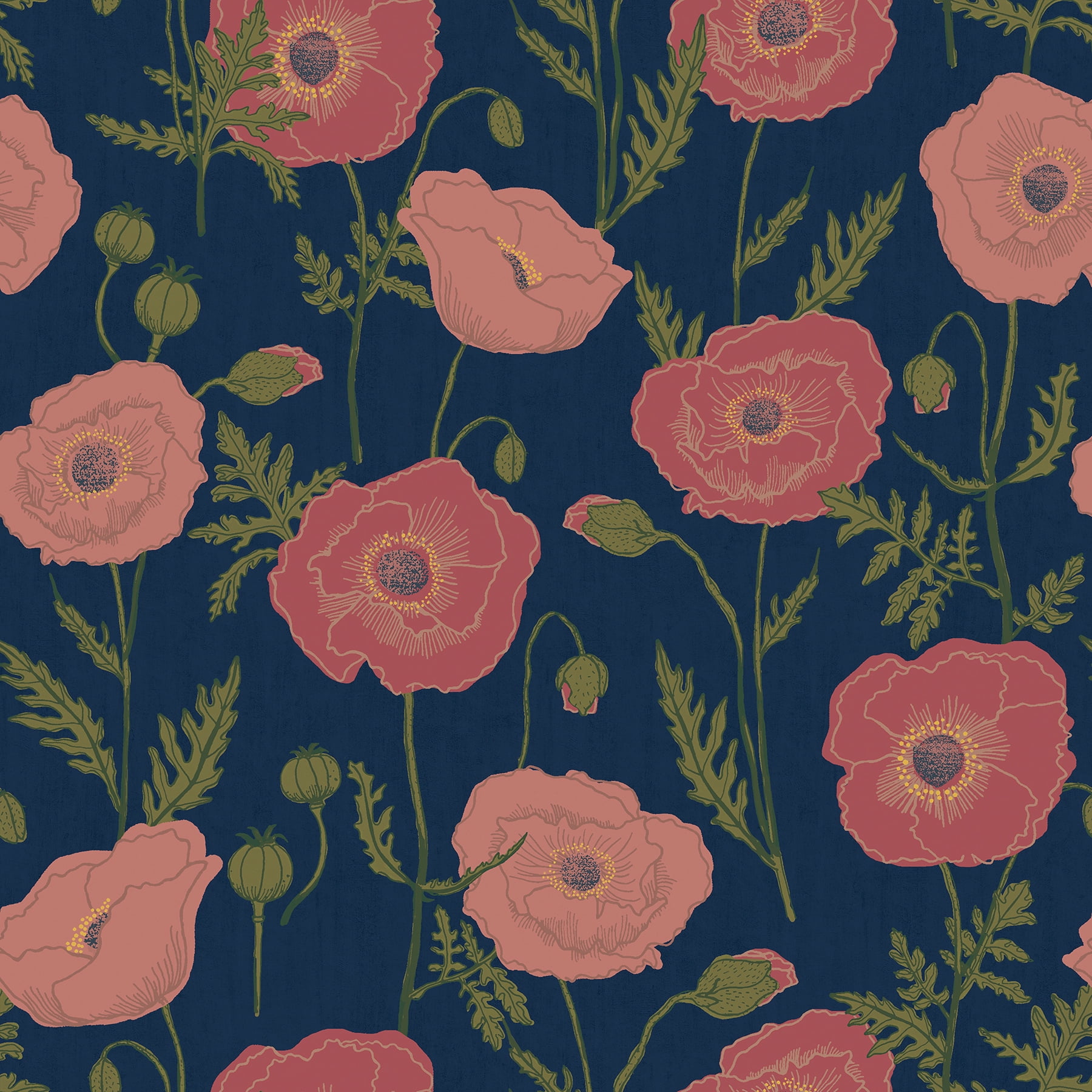 Jen Hewett Poppy Field Navy Pink Peel & Stick Wallpaper - Walmart.com