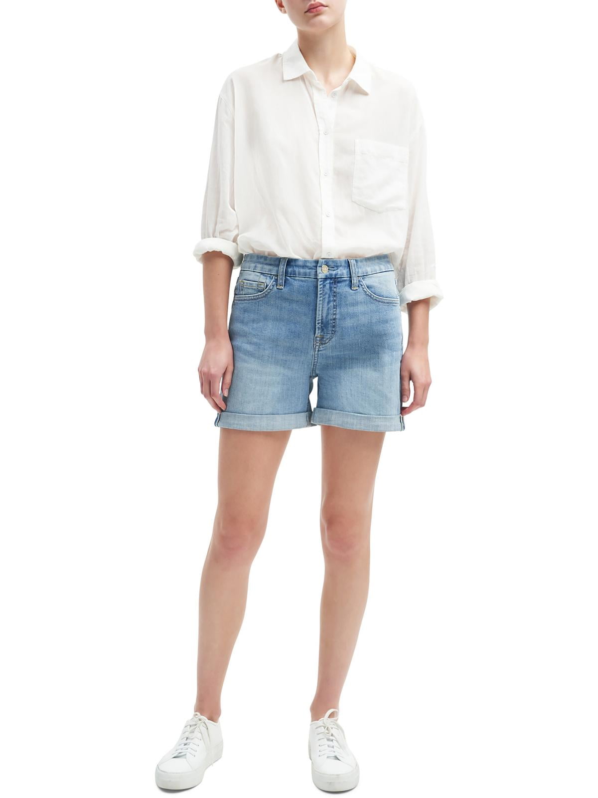 Jen7 Womens Rolled-Cuff Tummy Control Denim Shorts - Walmart.com