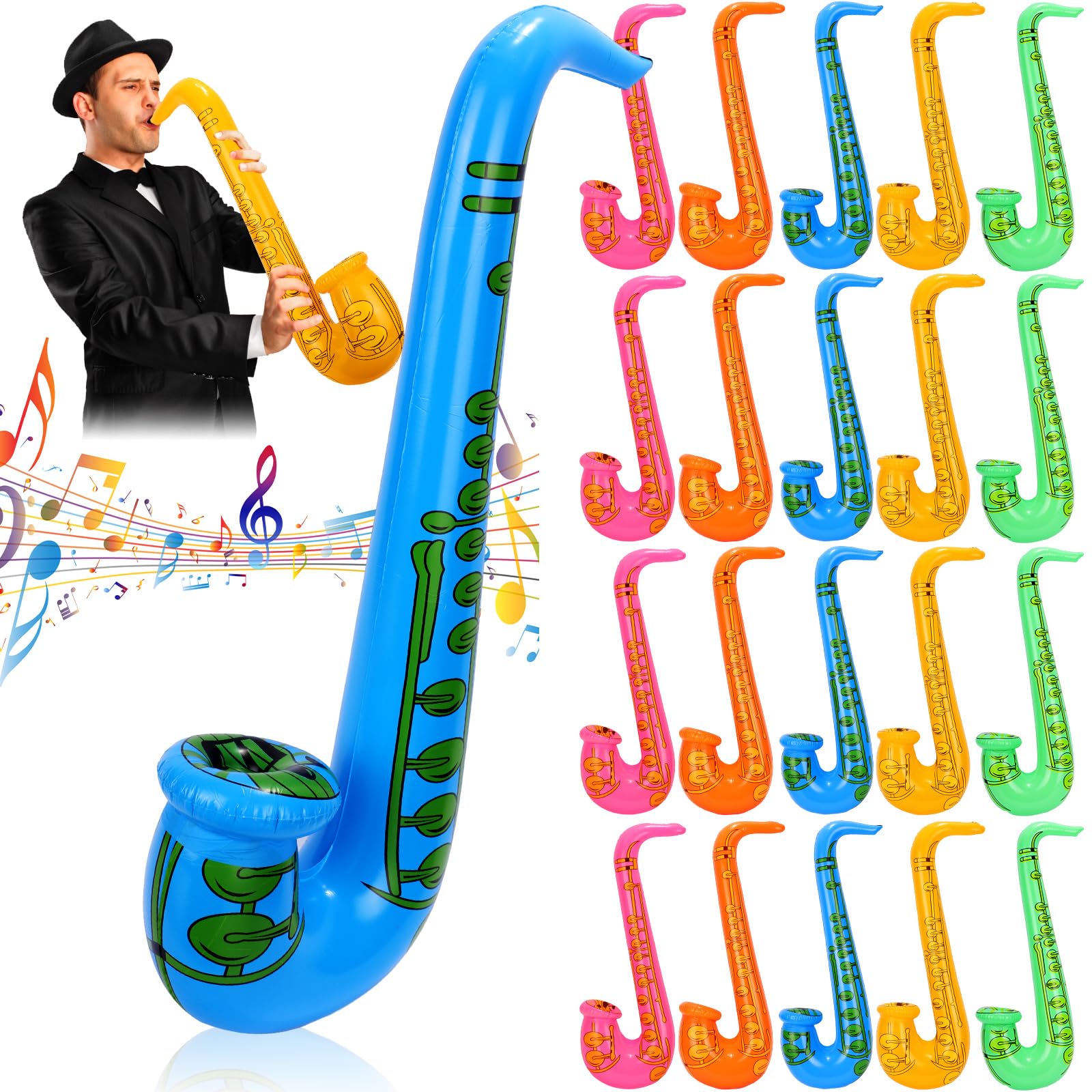 Jenaai 20 Pcs Inflatable Saxophone Assorted Colors Inflatable ...