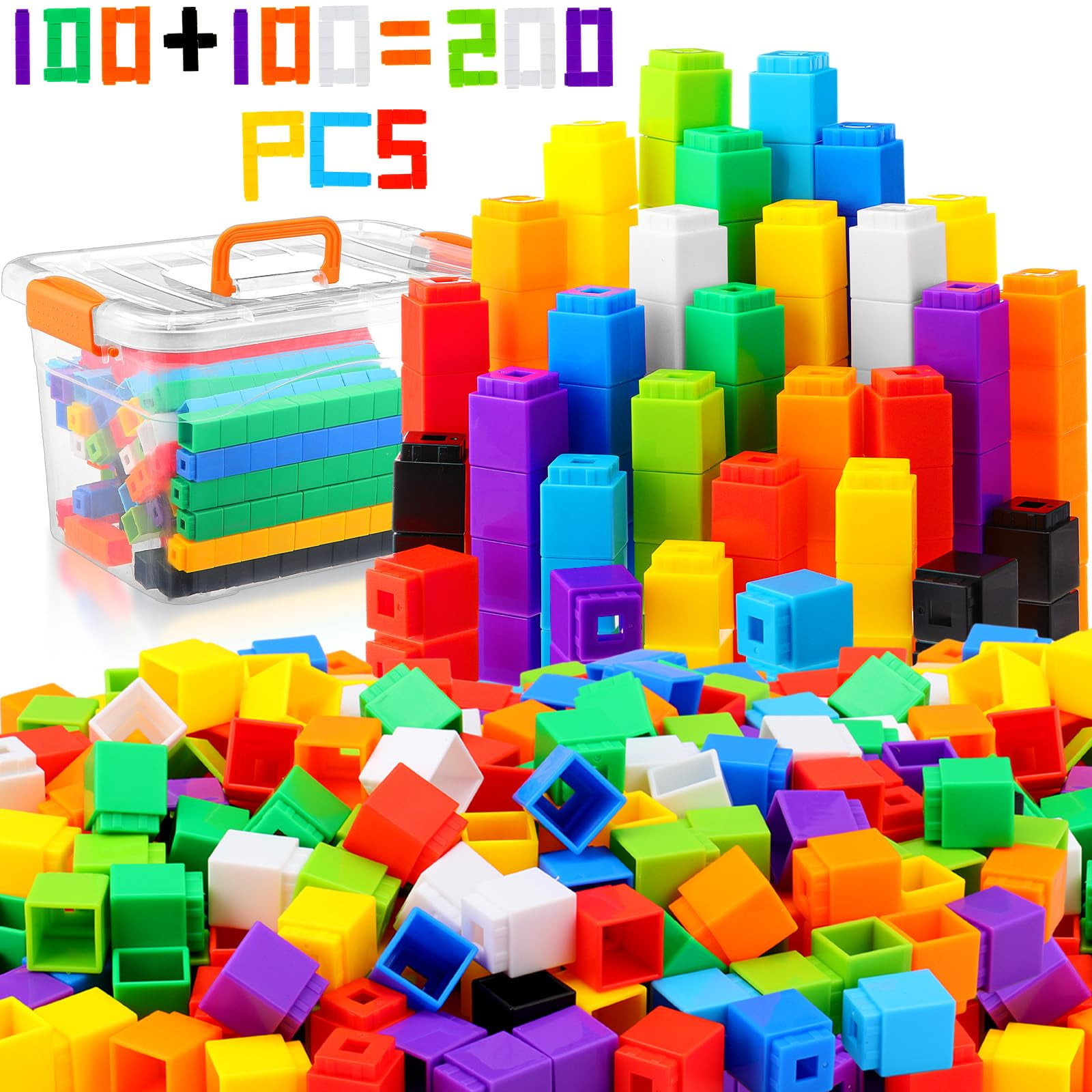 Jenaai 200 Pcs Math Aif4 Cubes With Storage Container Blocks Linking Cubes Connecting Cubes Math