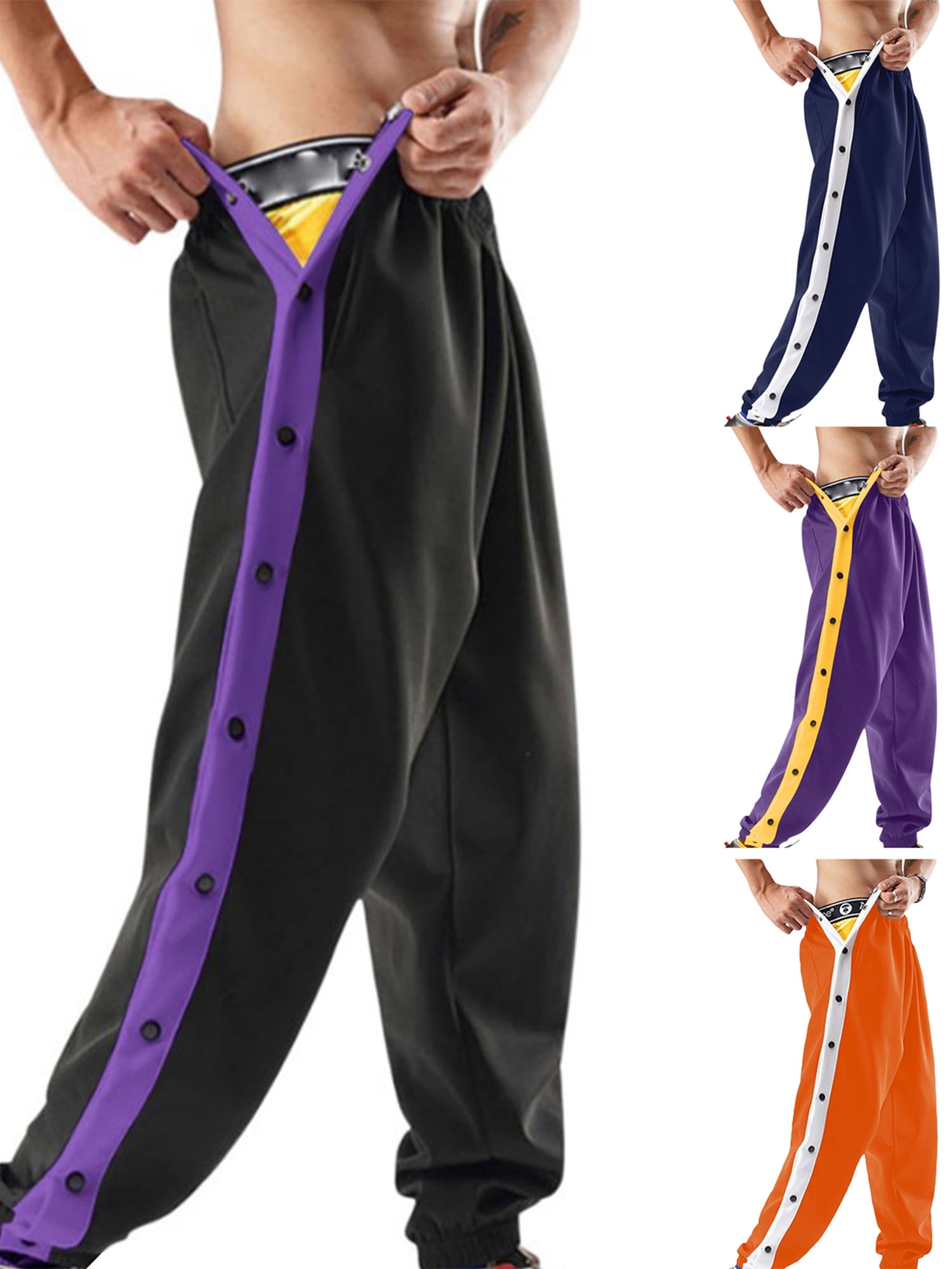 Jendukie Men's Tear Away Basketball Pants High Split Snap Button Casual ...