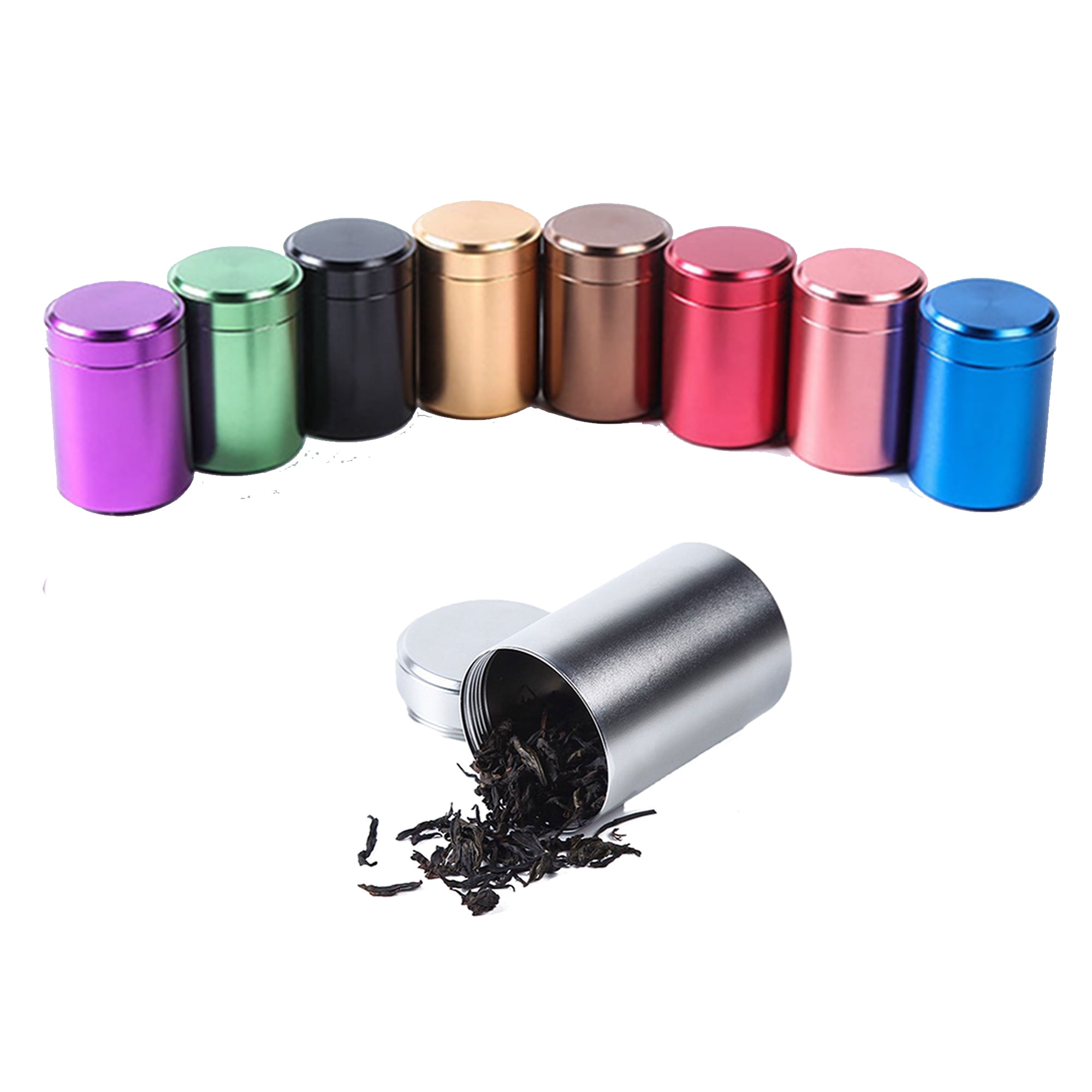 Jendukie Tea Tin Can Metal Container with Lid, Mini Tea Storage ...