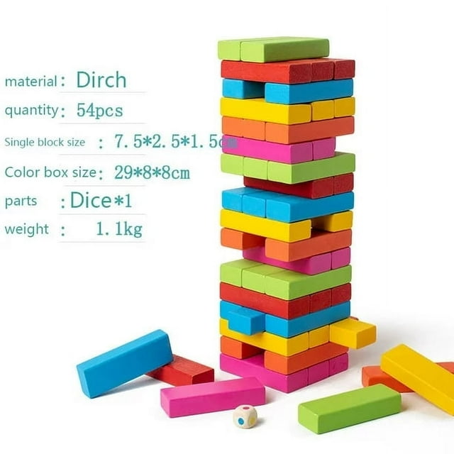 Jenga Classic Game Wooden Stacking Board Games Building Blocks for Boys Girls- 54 Pieces ...