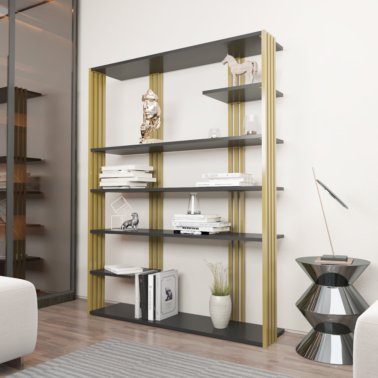 Jeni 63'' Accent Bookcase Bookshelf Display Unit for Livingroom ...