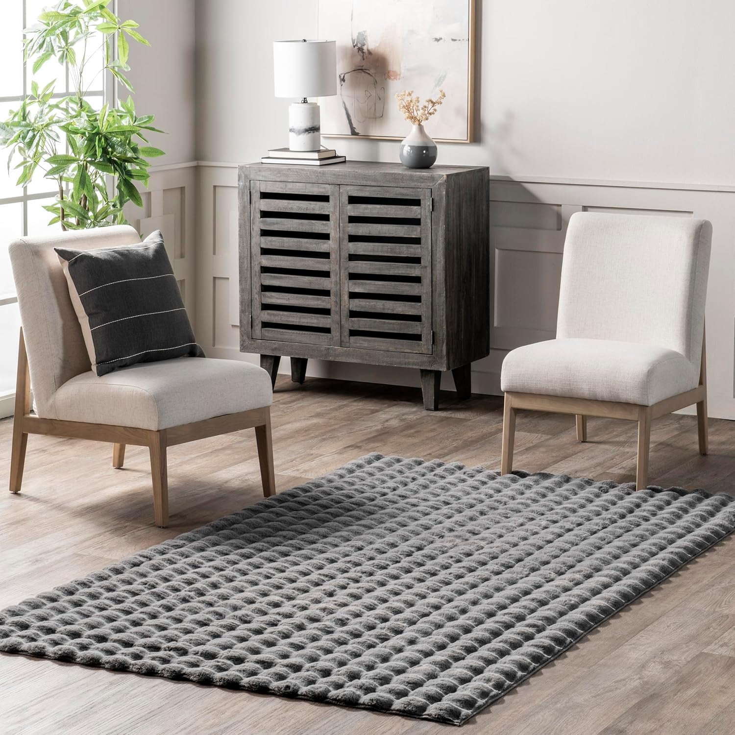 Jeni Checkered 2x3 Dark Grey Machine Washable Accent Rug for Living ...