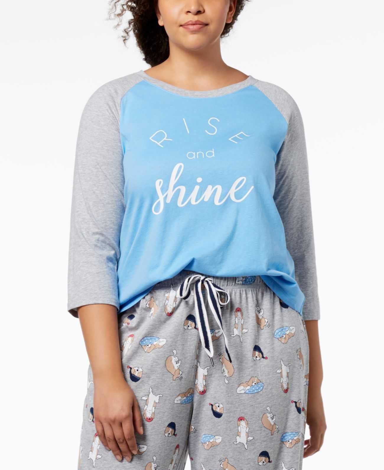 Jenni Raglan-Sleeve Graphic Pajama Top (Medium Blue, 2X) - Walmart.com