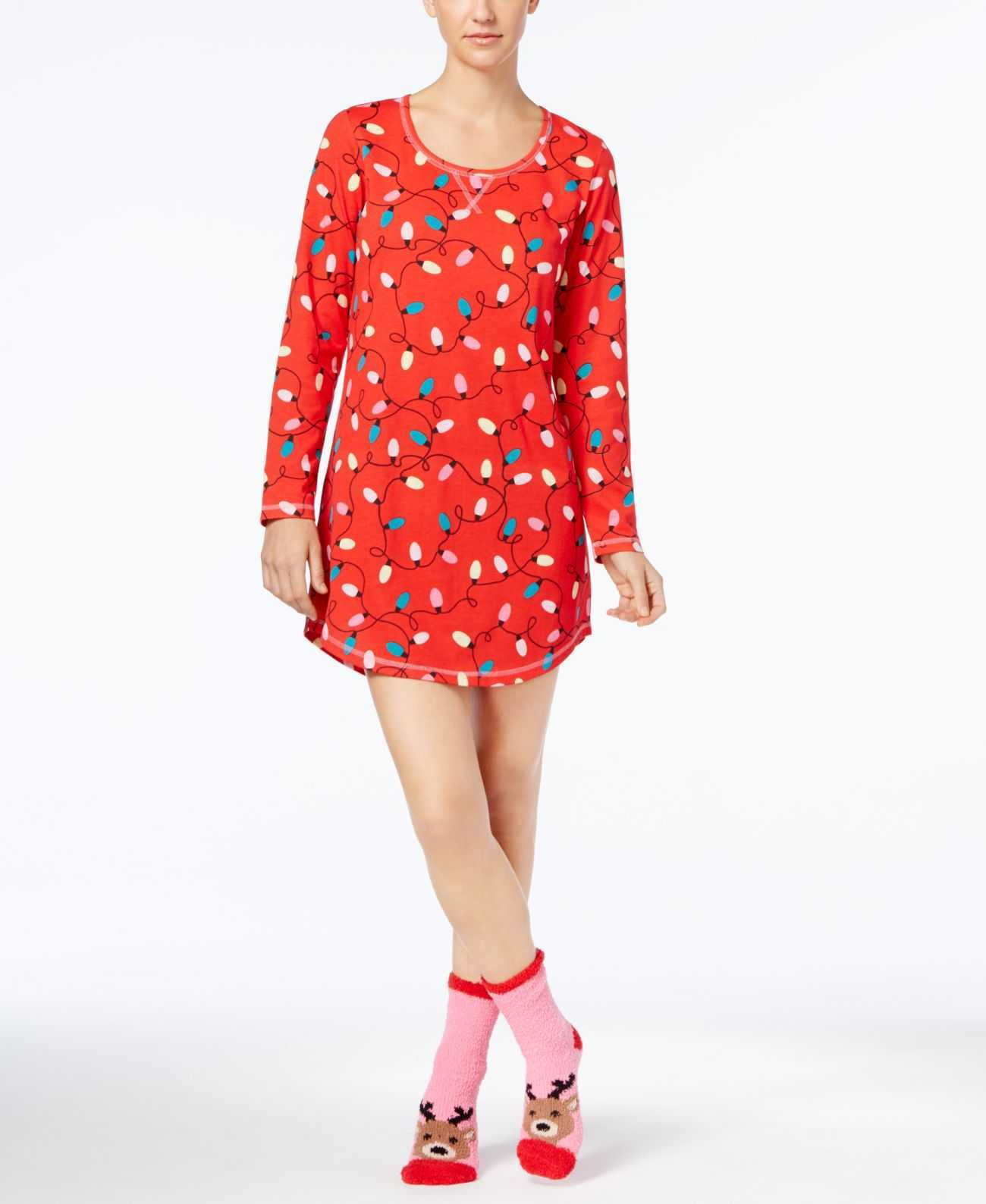 Jenni Women’s by Jennifer Moore Graphic Sleepshirt and Socks Sets, Red ...