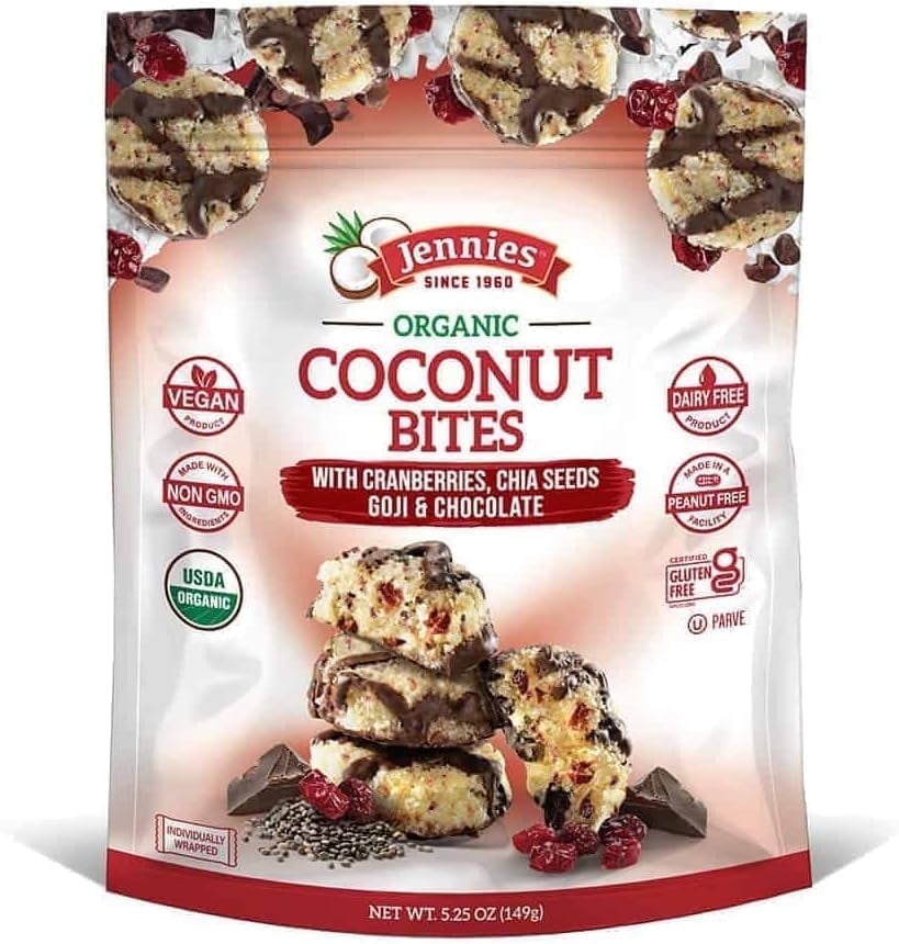 Jennies Organic Coconut Bites with Goji and Chia 5.25 oz Pack of 2 ...