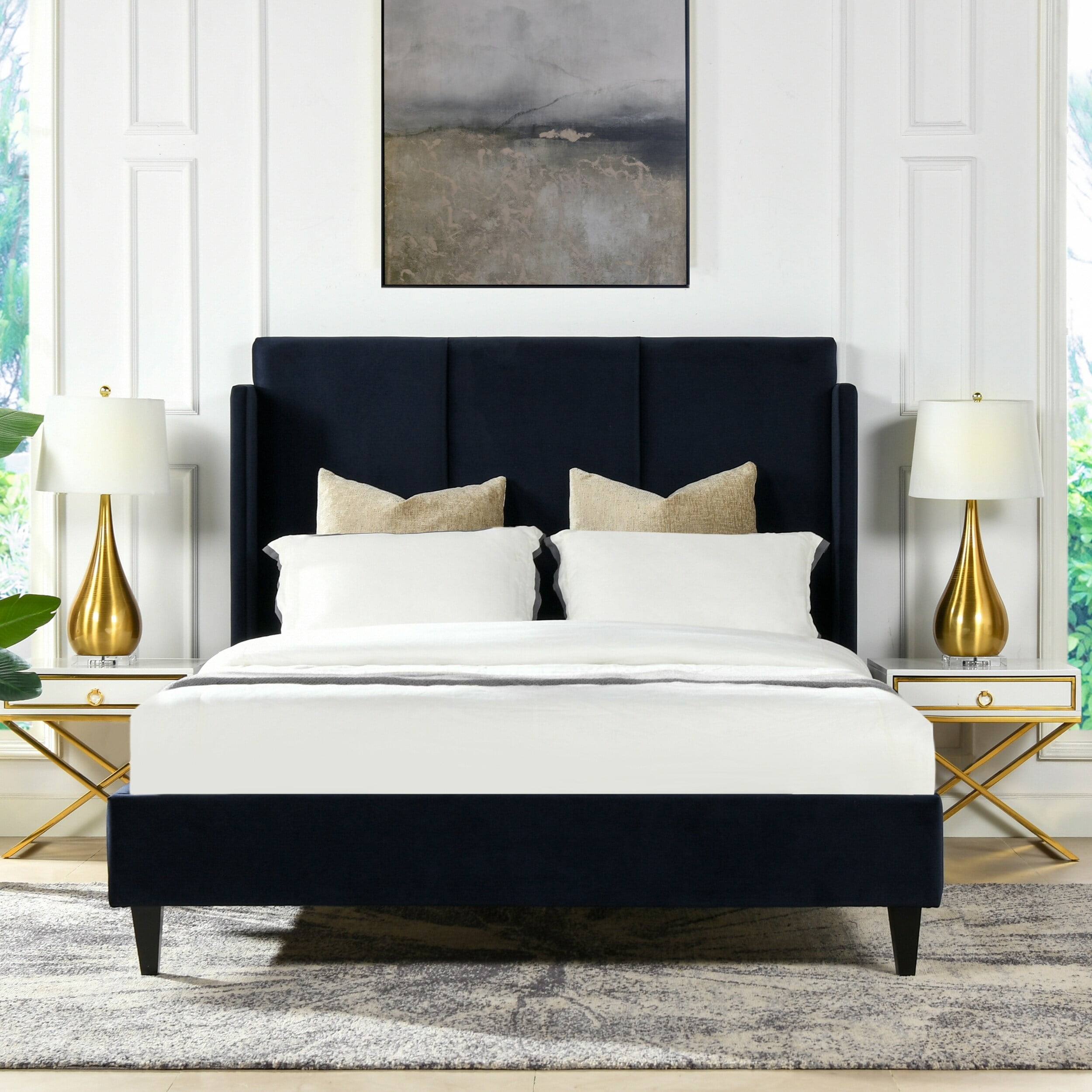Jennifer Taylor Home Adonis Modern Vertical Tufted Wingback Platform Bed Dark Navy Performance ...