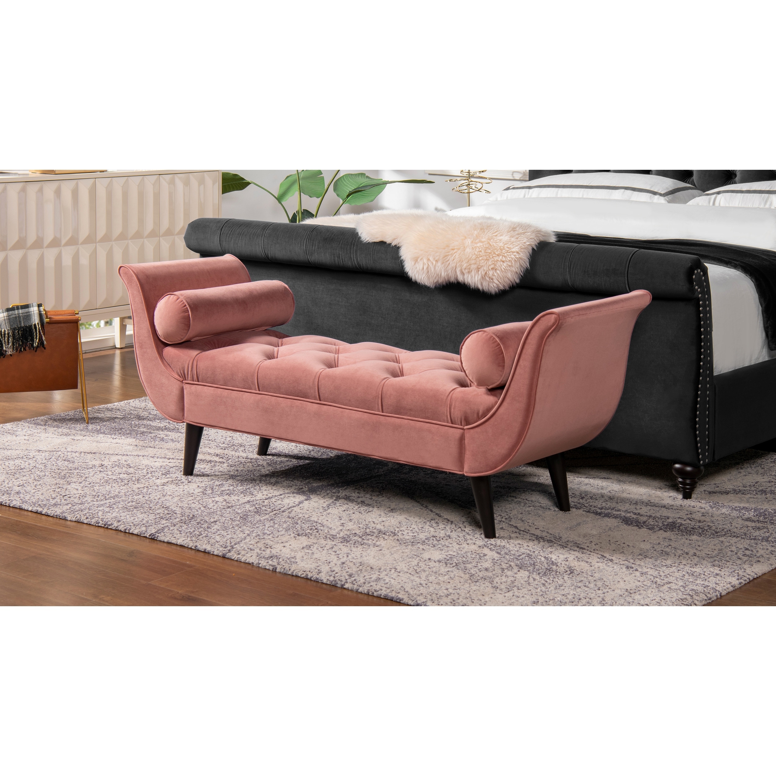 Jennifer Taylor Home Alma 64.5" Modern Glam Velvet Tufted Bench with ...