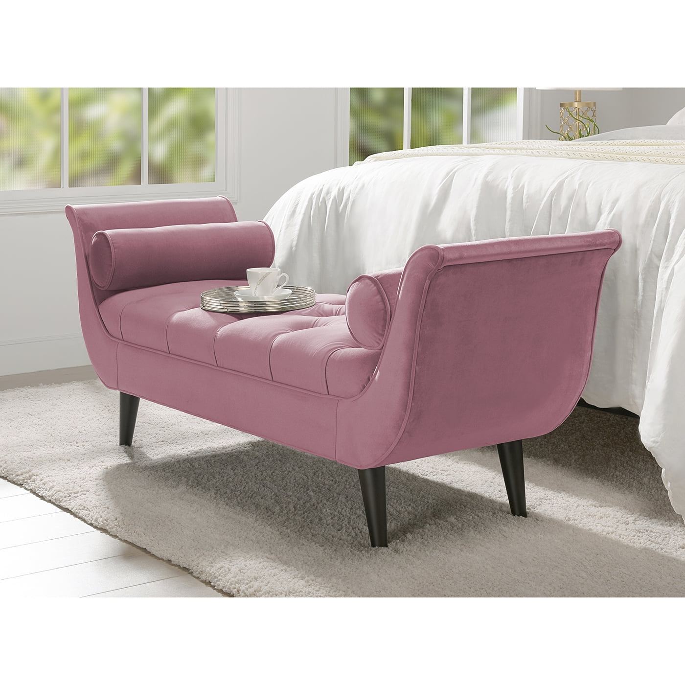Jennifer Taylor Home Alma Tufted Flared Arm Entryway Bench, Pink ...